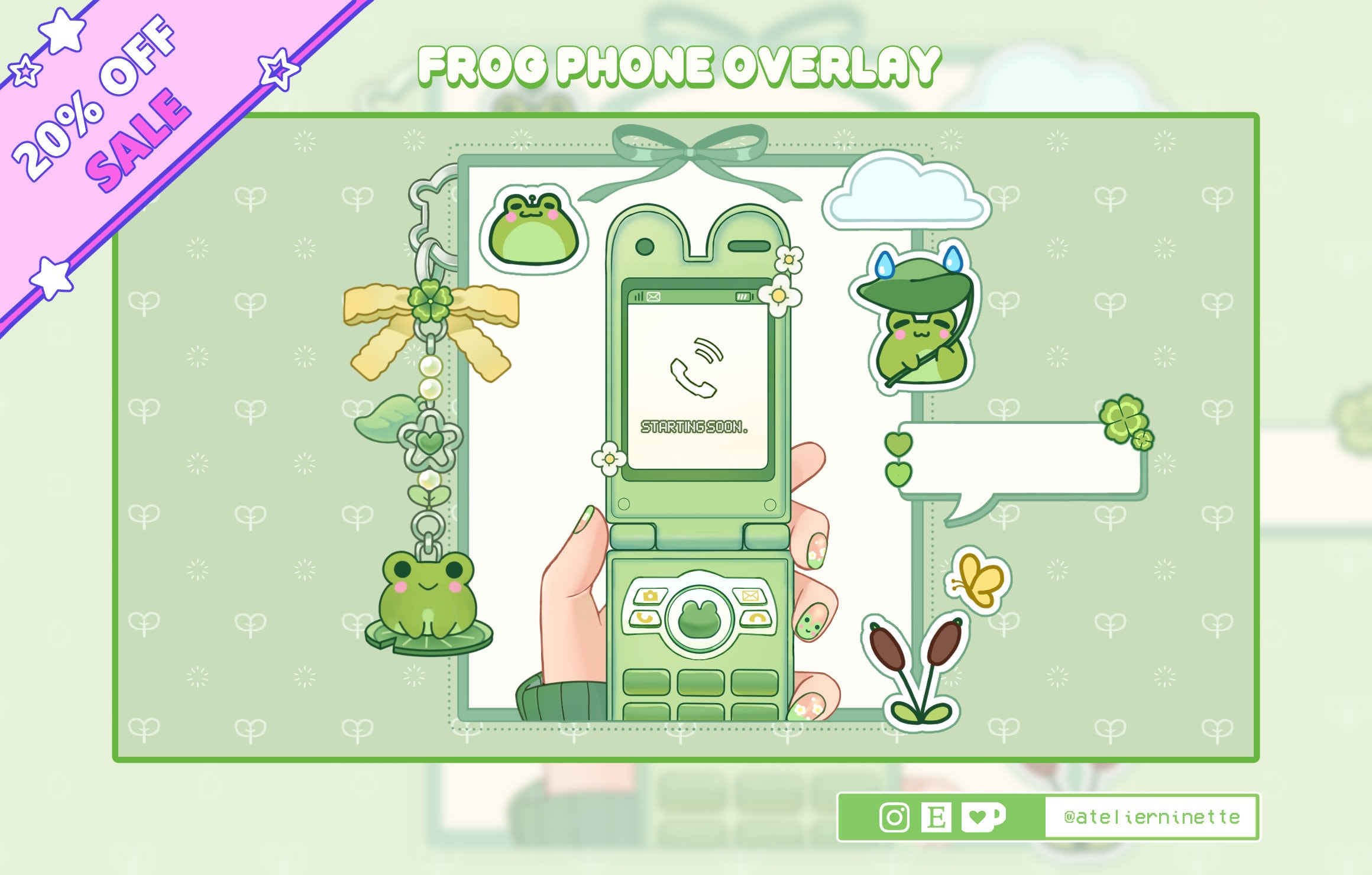 Animated Frog Themed Flip Phone Stream Overlay | Cottagecore | Pastel ...