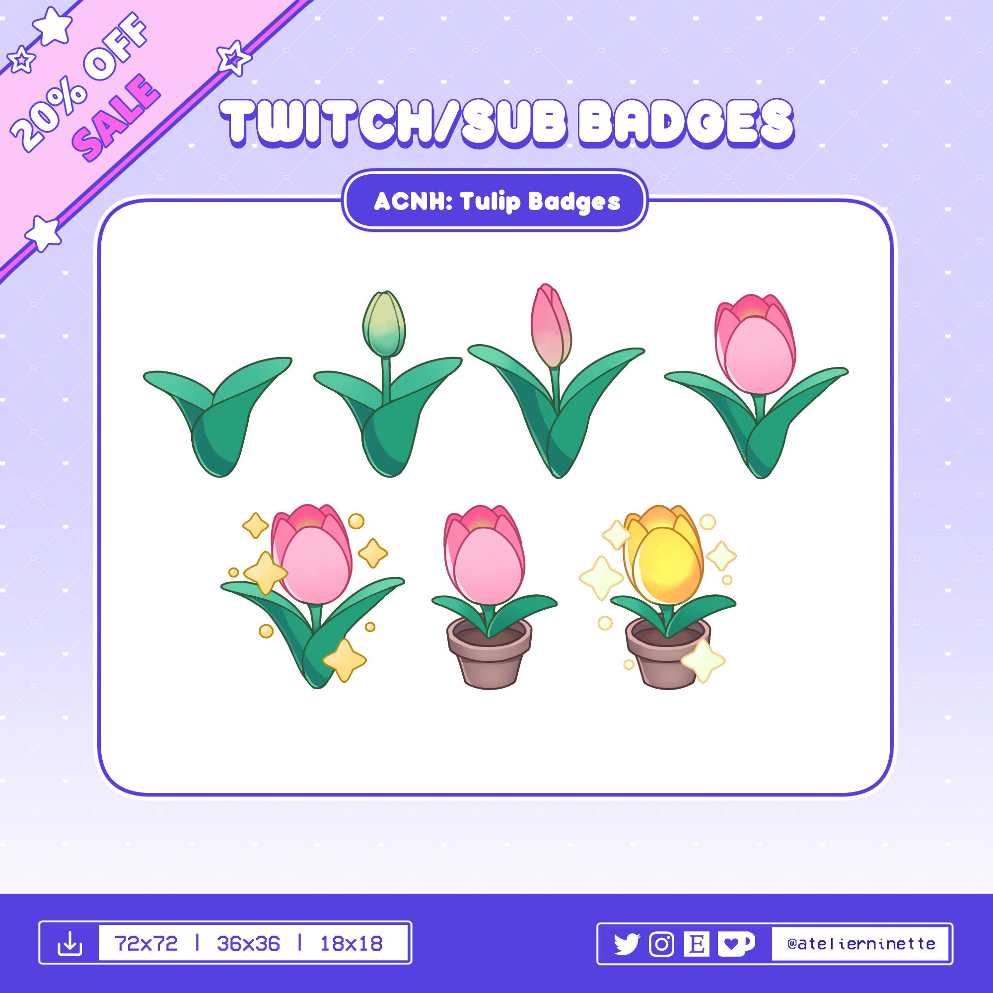 Twitch ACNH Tulip Progression Badges | Flowers | Cute | Kawaii | Animal Crossing | Bits ...