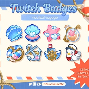 Nautical Voyage Twitch Badges: Summer Ocean Emblems (digital Download ...
