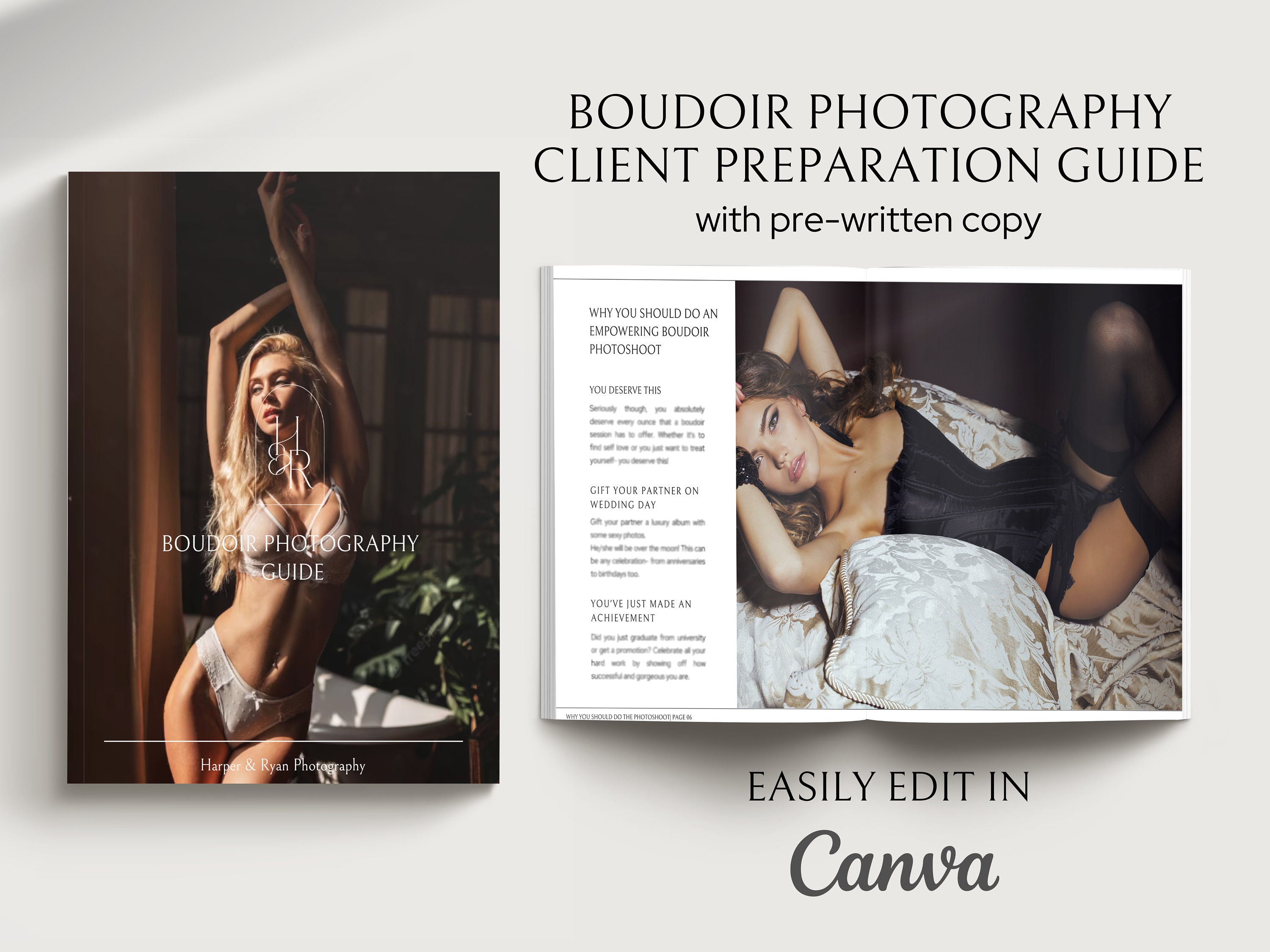 Boudoir Client Guide Template, Luxury Boudoir Photography Guide, Canva Photographer Magazine ...