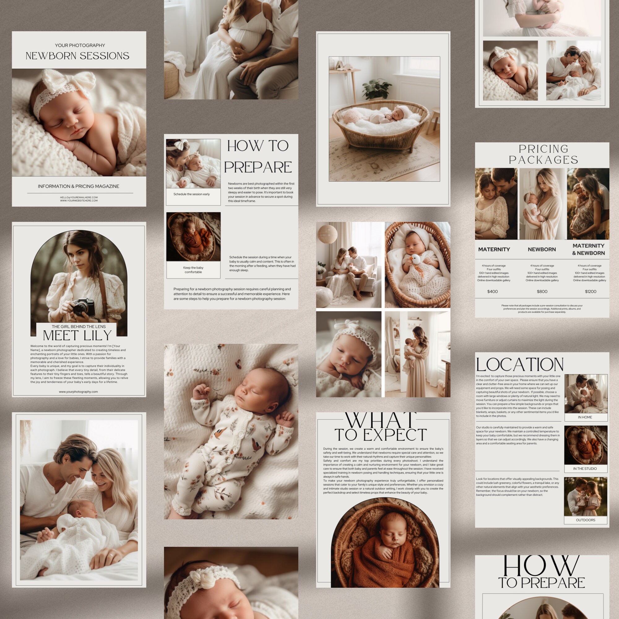 Newborn Photographer Welcome Template Canva Photography Price Guide ...