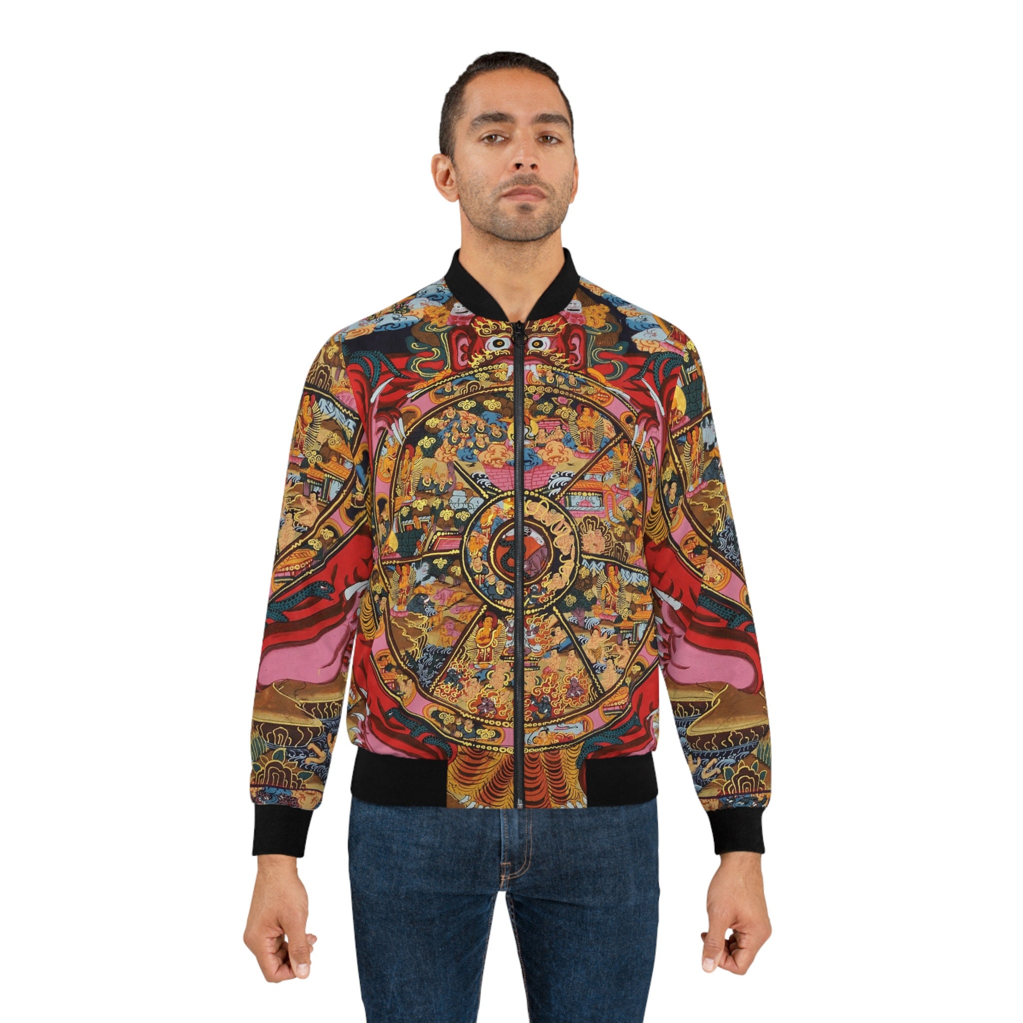 Wheel Of Life Samsara Buddhist Buddha Mandala Thangka Men's Bomber ...