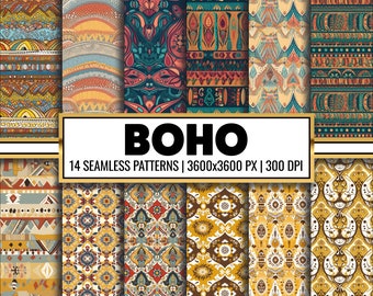 10 Boho Seamless Digital Papers, Boho Scrapbook Paper, Boho Backgrounds ...