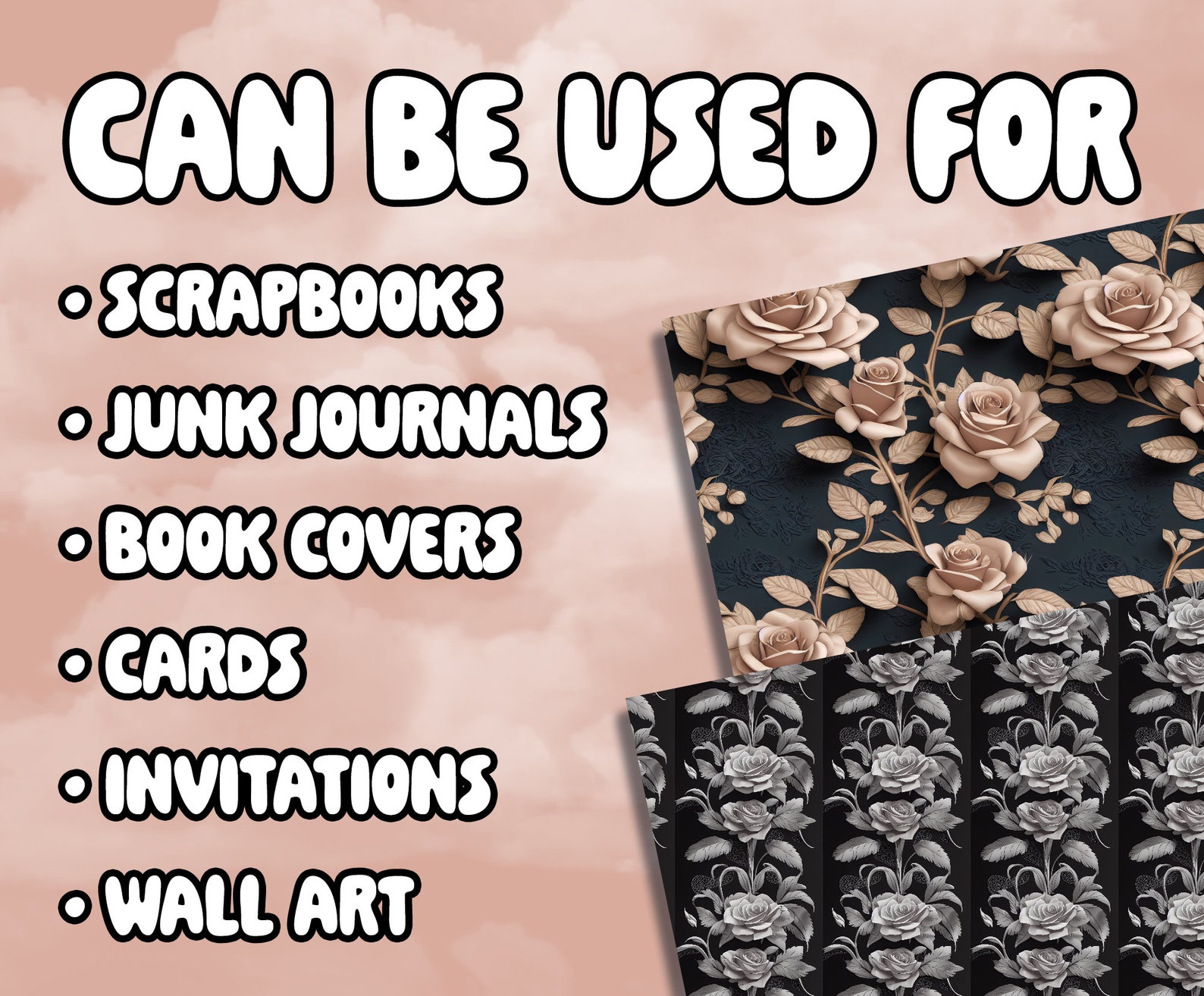 Floral Pink Digital Paper Pack Rose Seamless Pattern White Flower ...