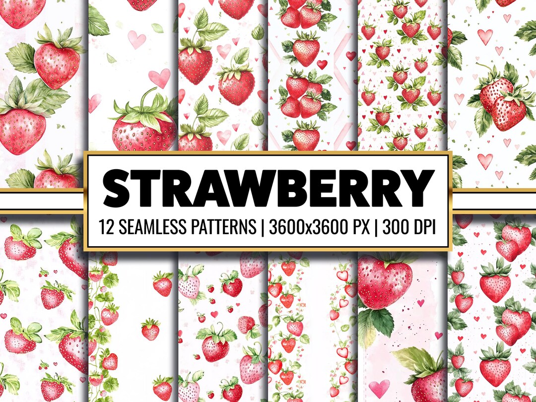 Watercolor Strawberry Digital Paper Strawberry Seamless Pattern Summer ...