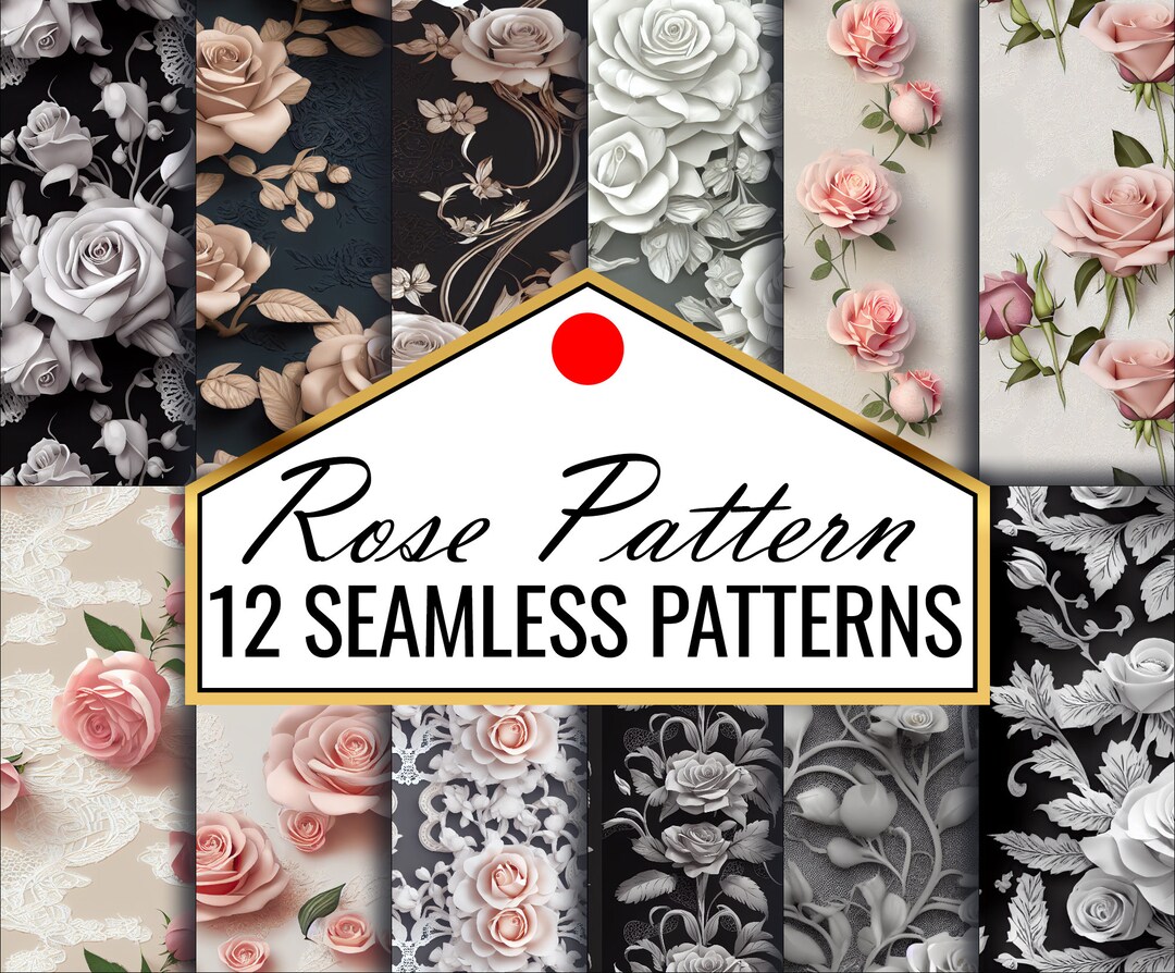 Pink Gold and Black Floral Digital Paper, Seamless Pink Rose Printable ...