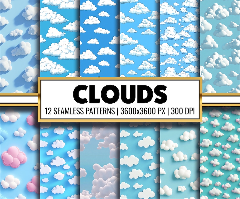 Cloud Seamless Pattern: Sky Digital Paper, Watercolor Texture (digital ...