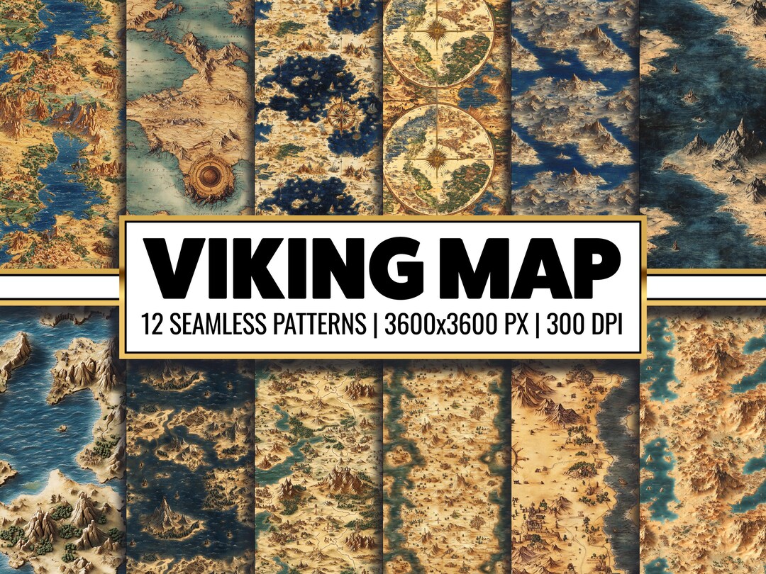 Old Viking Map Digital Paper Old Sailor Map Seamless Pattern Map Junk ...