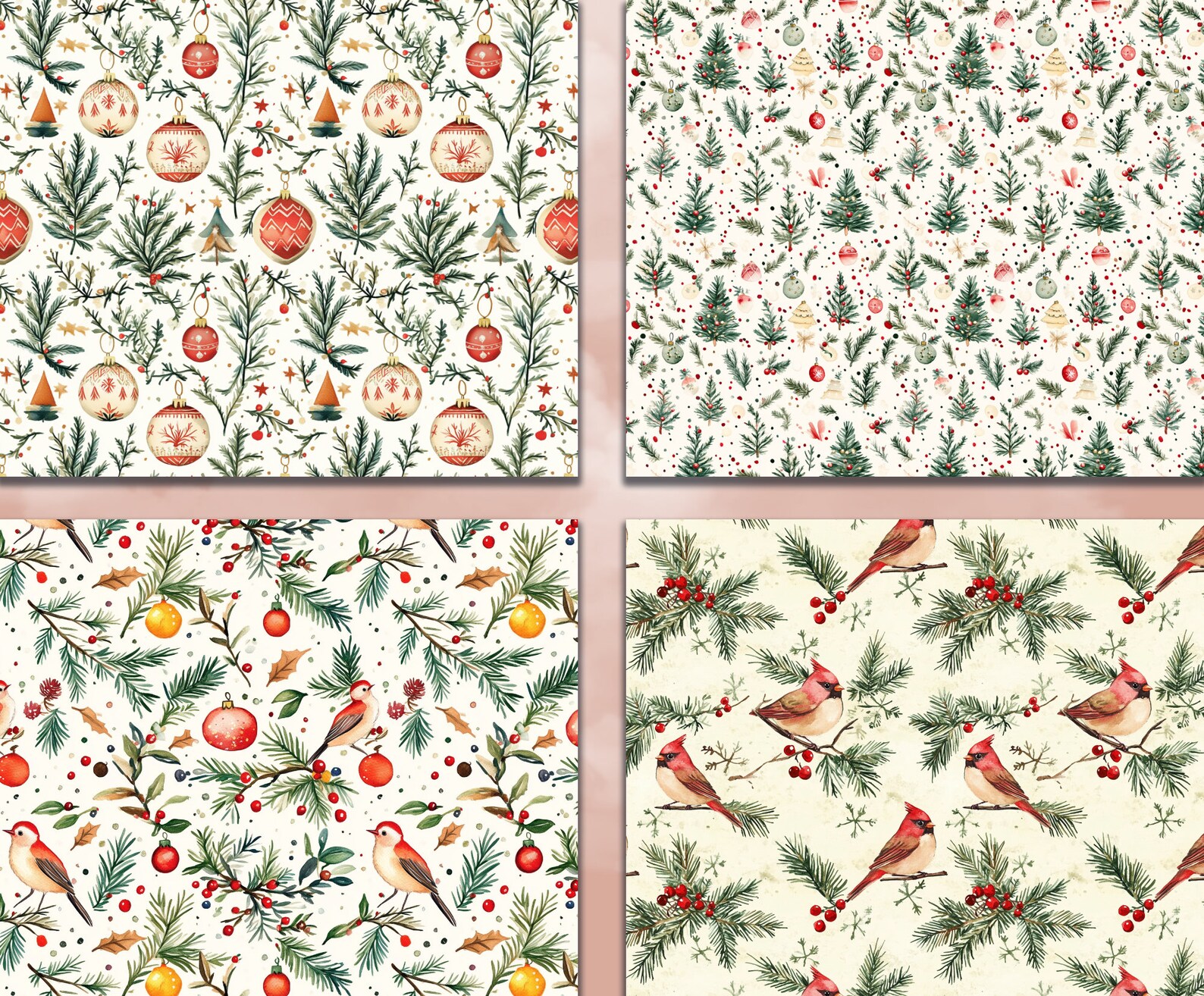 Seamless Vintage Christmas Digital Paper Winter Holiday Background Old ...