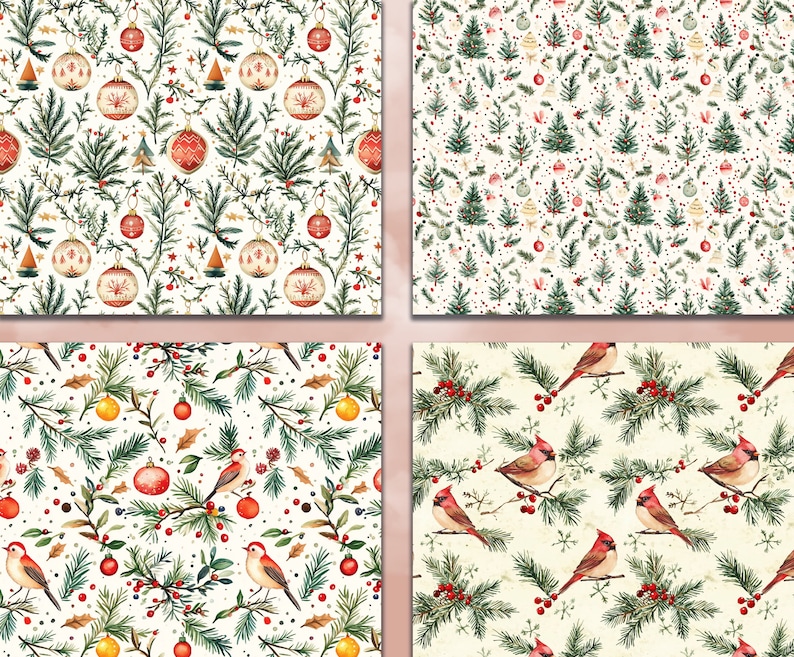 Seamless Vintage Christmas Digital Paper Winter Holiday Background Old ...