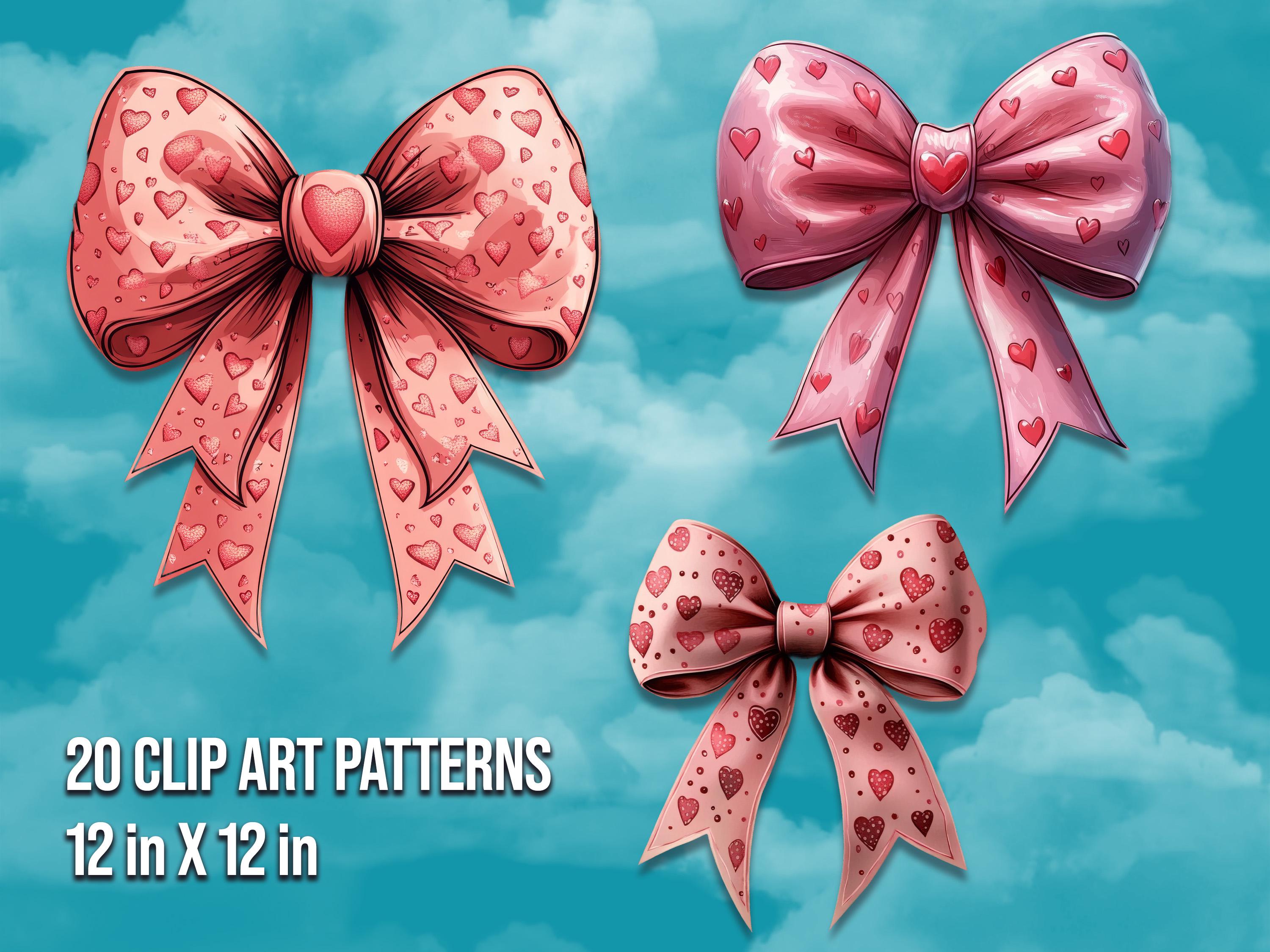 Valentine's Day Bow Clipart Pink Coquette Bow Digital Paper Heart ...
