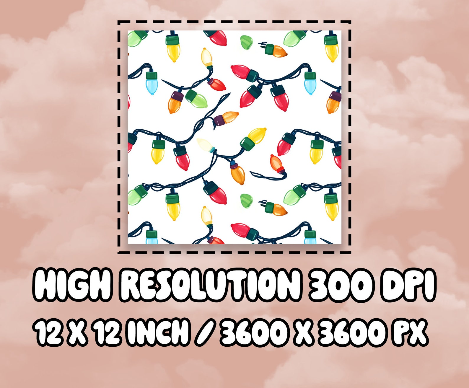 Drawn Christmas Lights Digital Paper Christmas Light Seamless Pattern ...