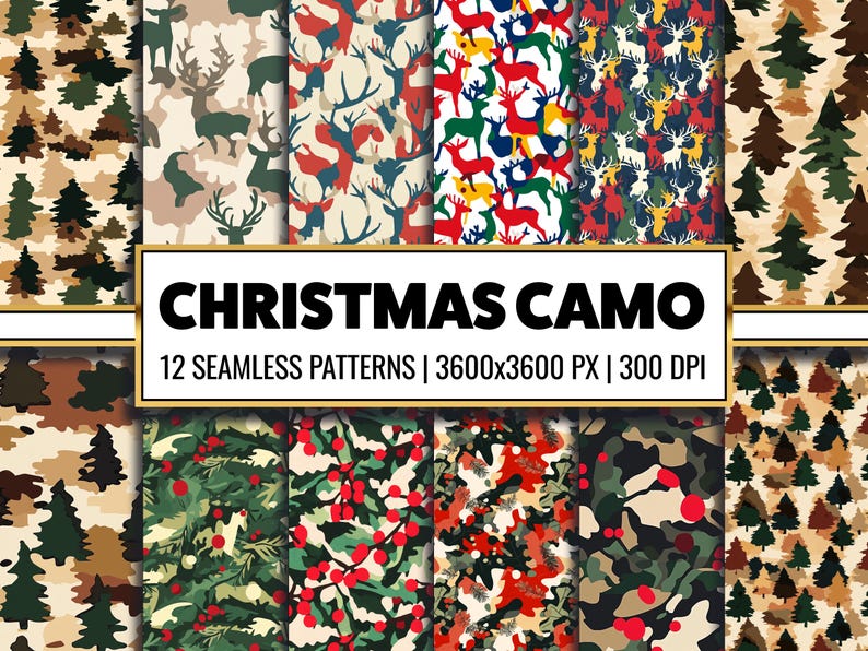 Christmas Camo Seamless Pattern Christmas Army Camo Digital Paper Xmas ...