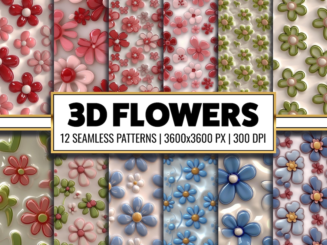 3D Inflated Flower Digital Paper: Seamless Floral Pattern (PNG) - Etsy