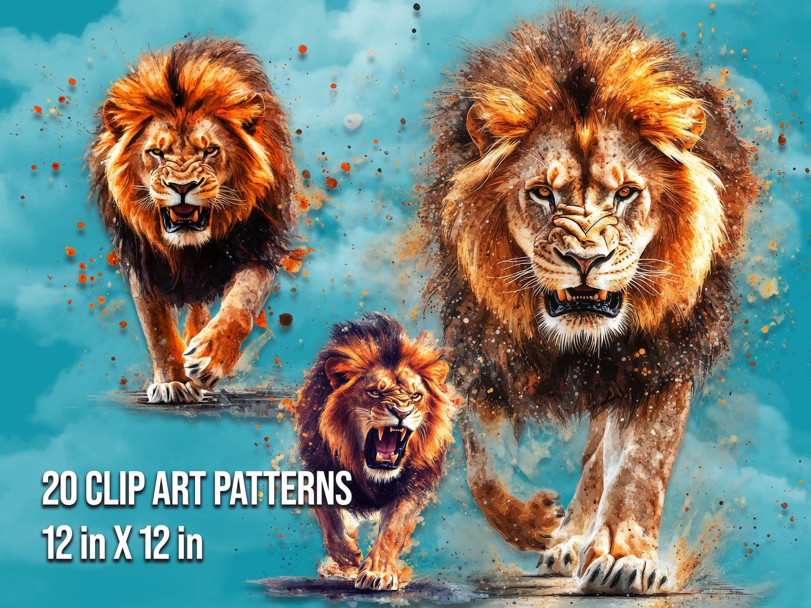 Lion Clip Art Watercolor Lion Digital Paper Safari Lion Printable Paper ...