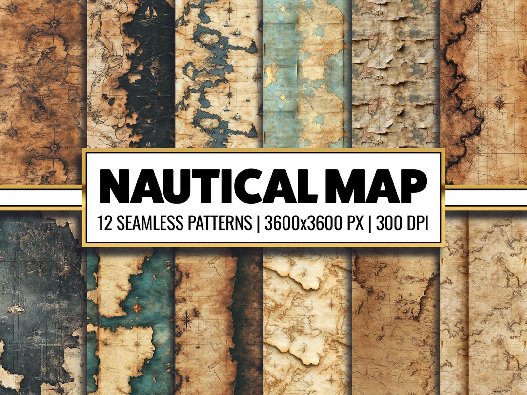 Nautical Map Digital Paper Vintage Map Seamless Pattern World Map Junk ...