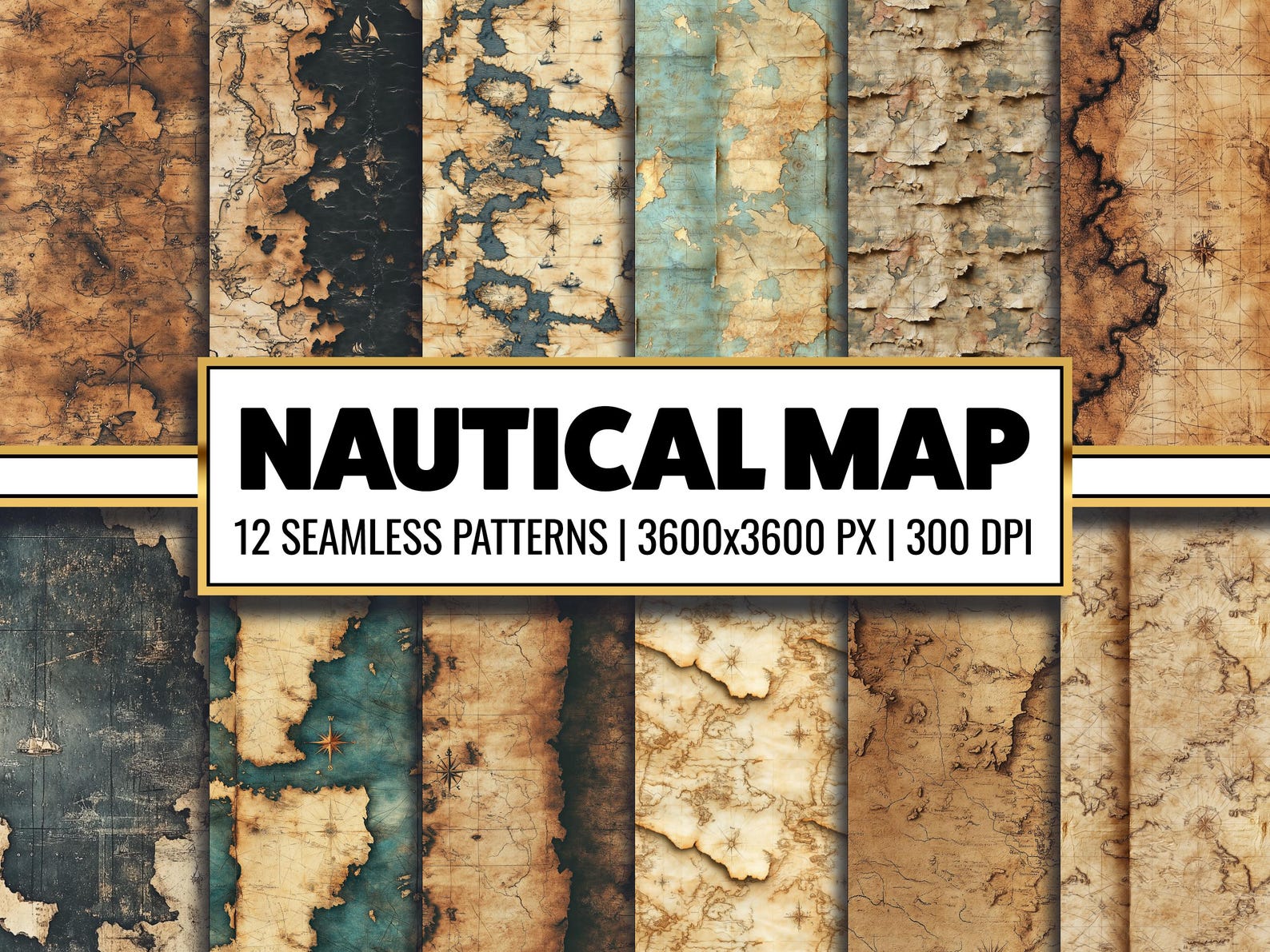 Nautical Map Digital Paper Vintage Map Seamless Pattern World Map Junk ...