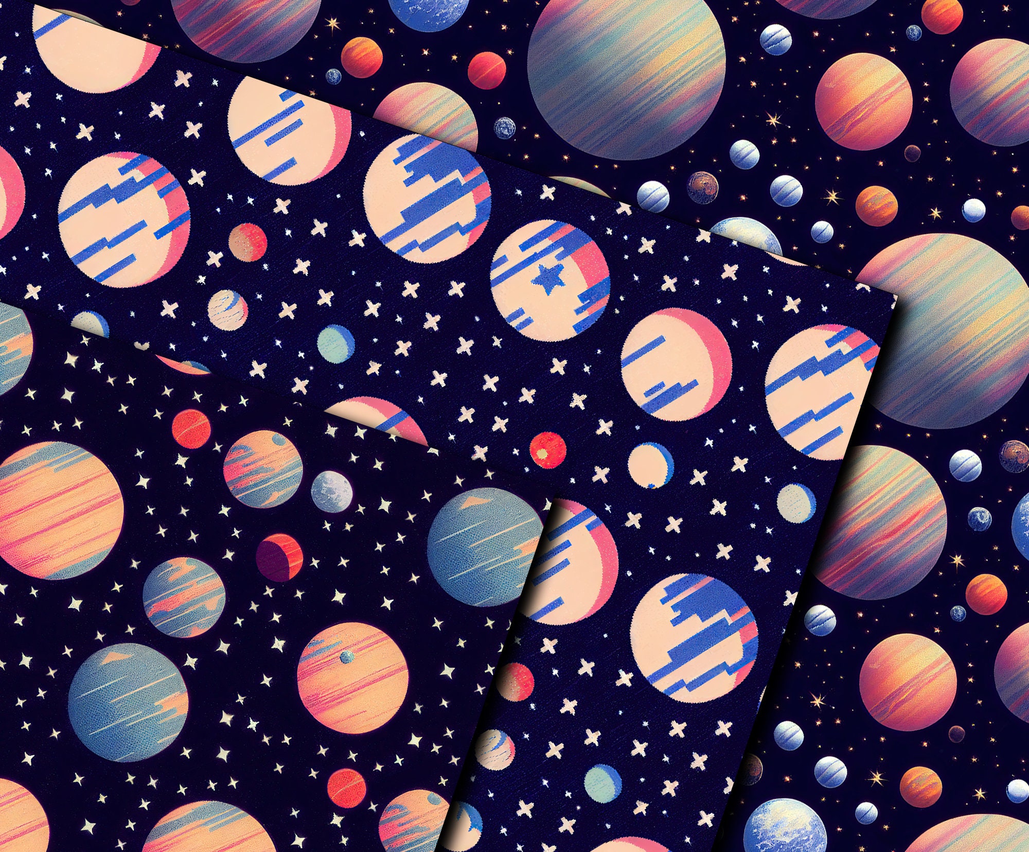 8-bit Galaxy Pixel Paper, Seamless Starry Night Backgrounds Printable ...