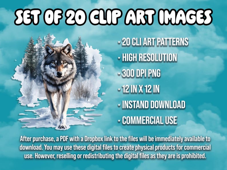 Winter Wolf Watercolor Clipart: Forest Animal PNG Images (digital ...