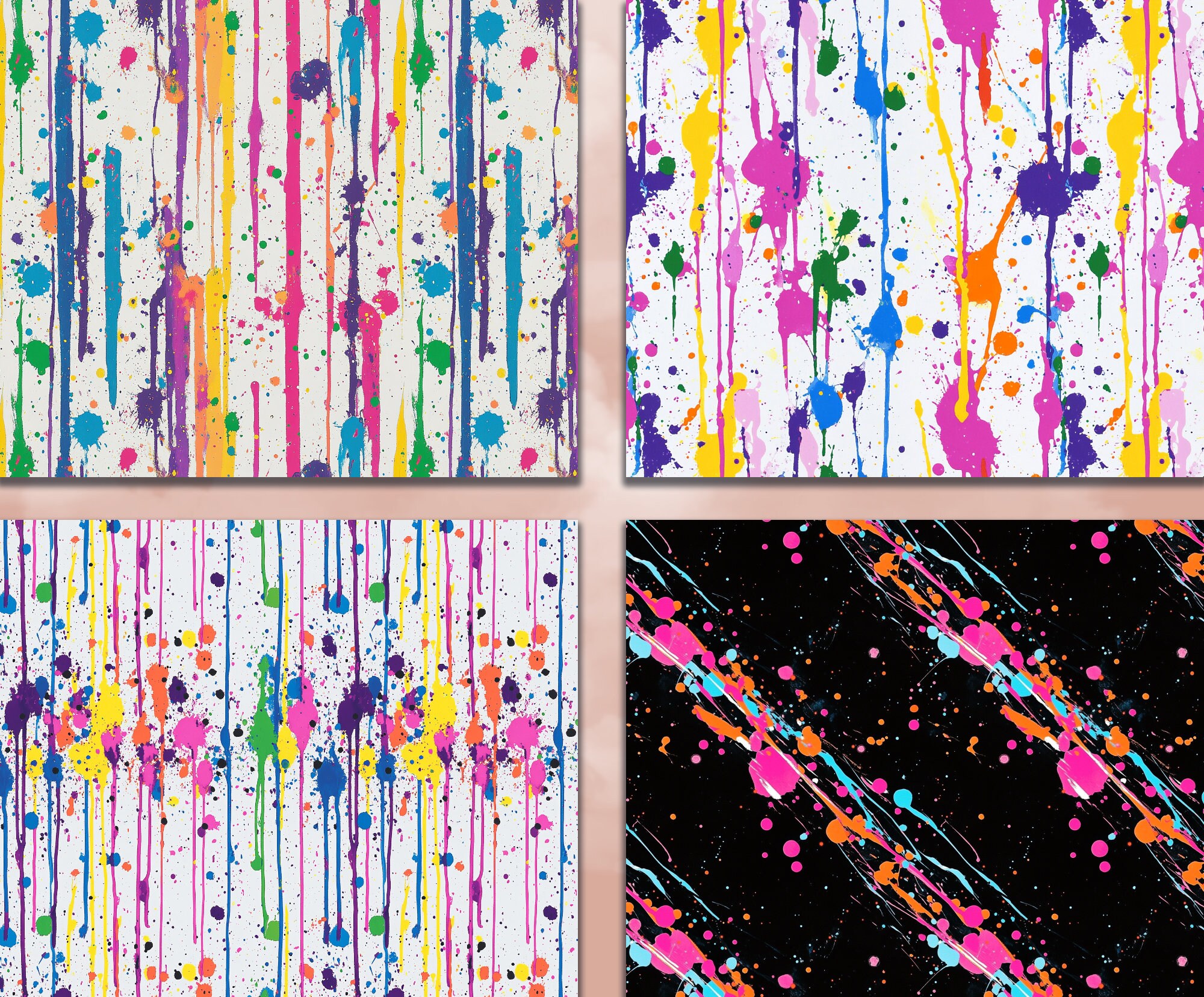 Neon Paint Splatter Digital Paper: Seamless Colorful Patterns (PNG) - Etsy
