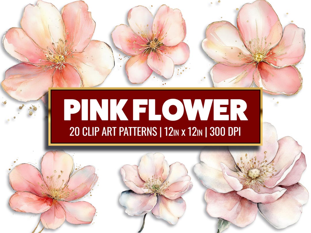 Pink Gold Flower Clip Art: Watercolor Floral Paper (digital Download ...