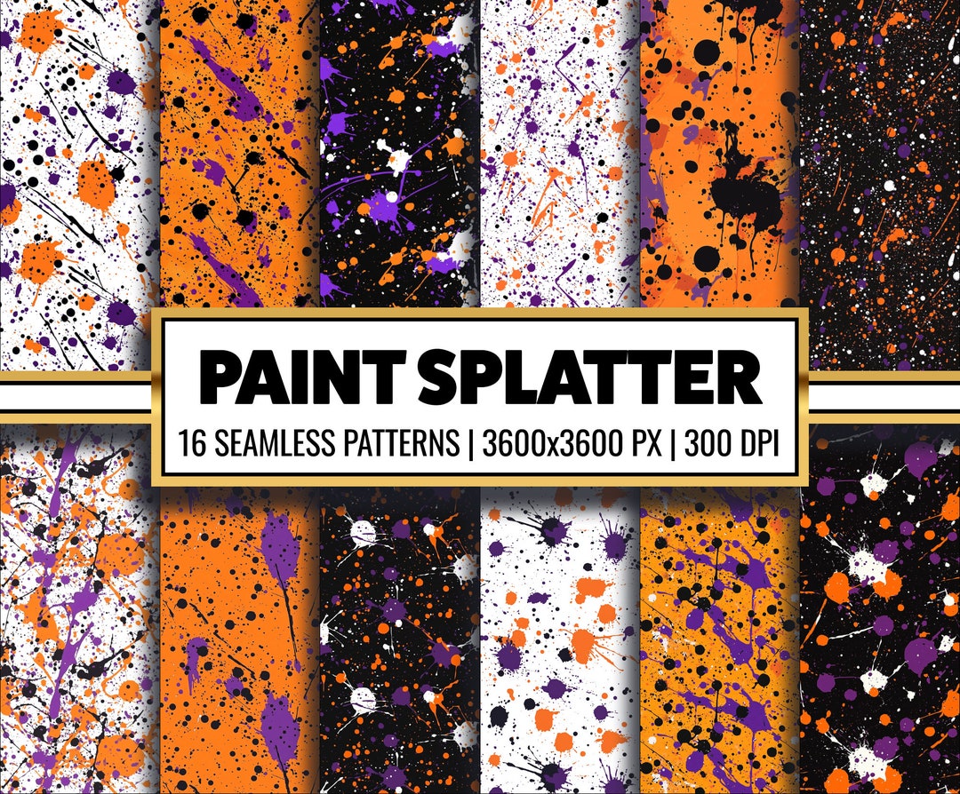 Halloween Paint Splatter Digital Paper October Seamless Design Orange ...