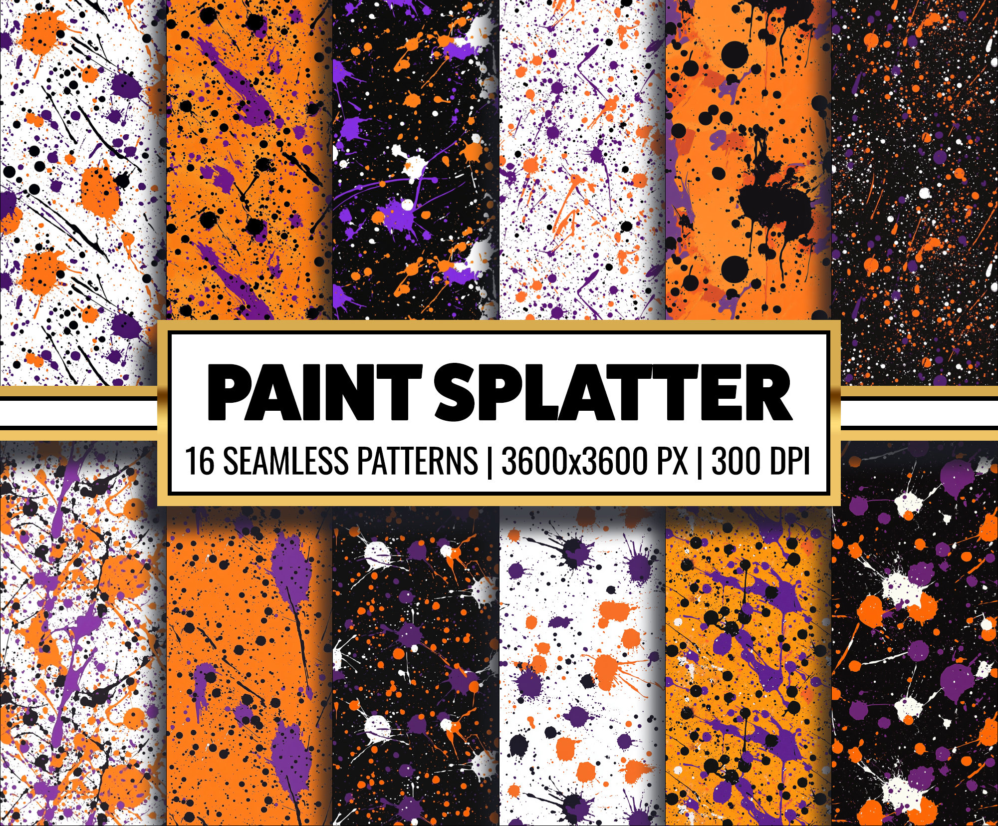 Halloween Paint Splatter Digital Paper October Seamless Design Orange ...