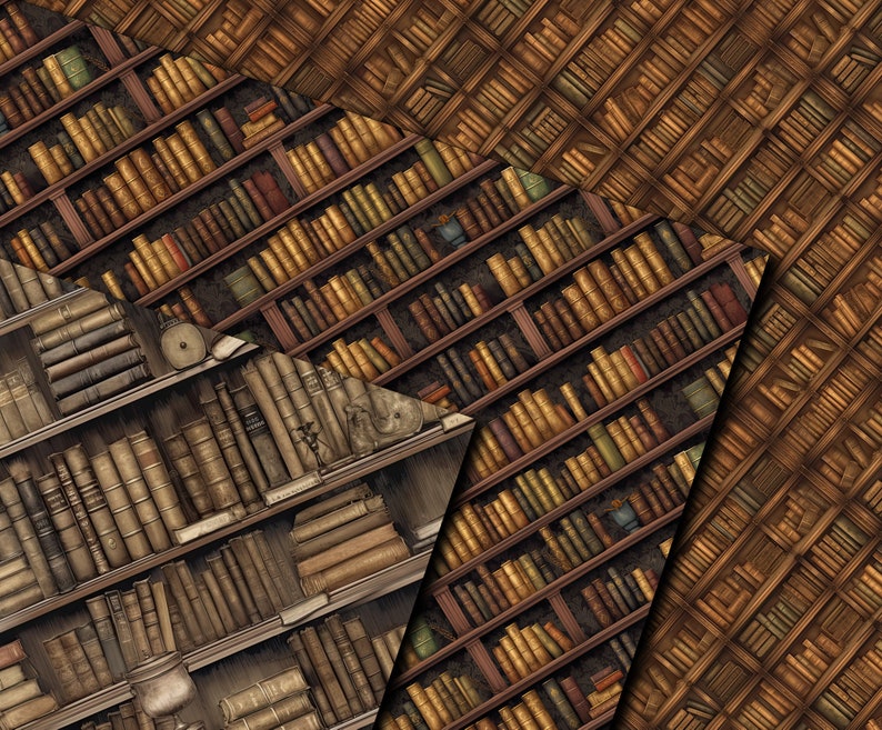 Bookcase Digital Paper Pack, Library Background Digital Papers ...