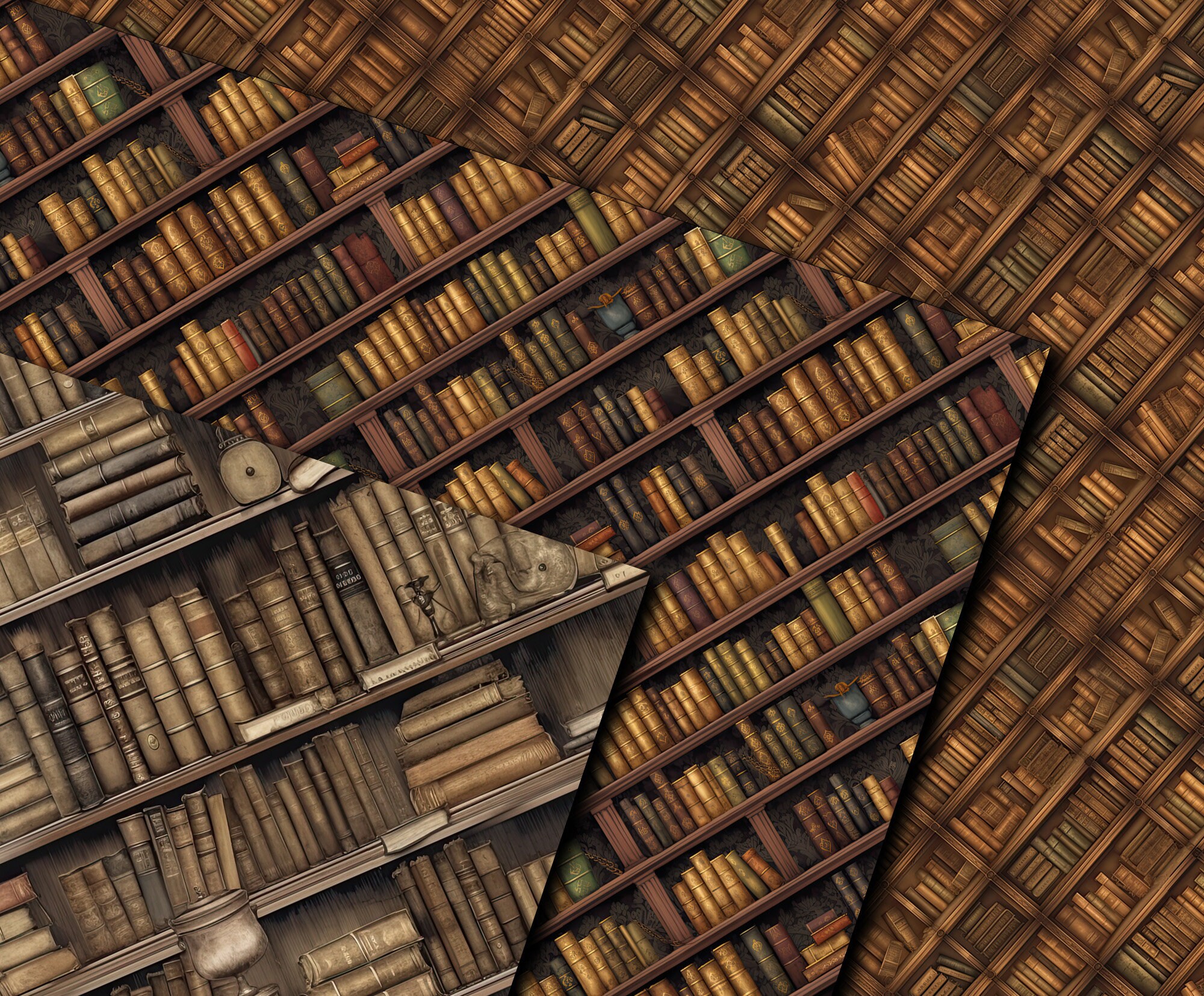 Bookcase Digital Paper Pack, Library Background Digital Papers ...