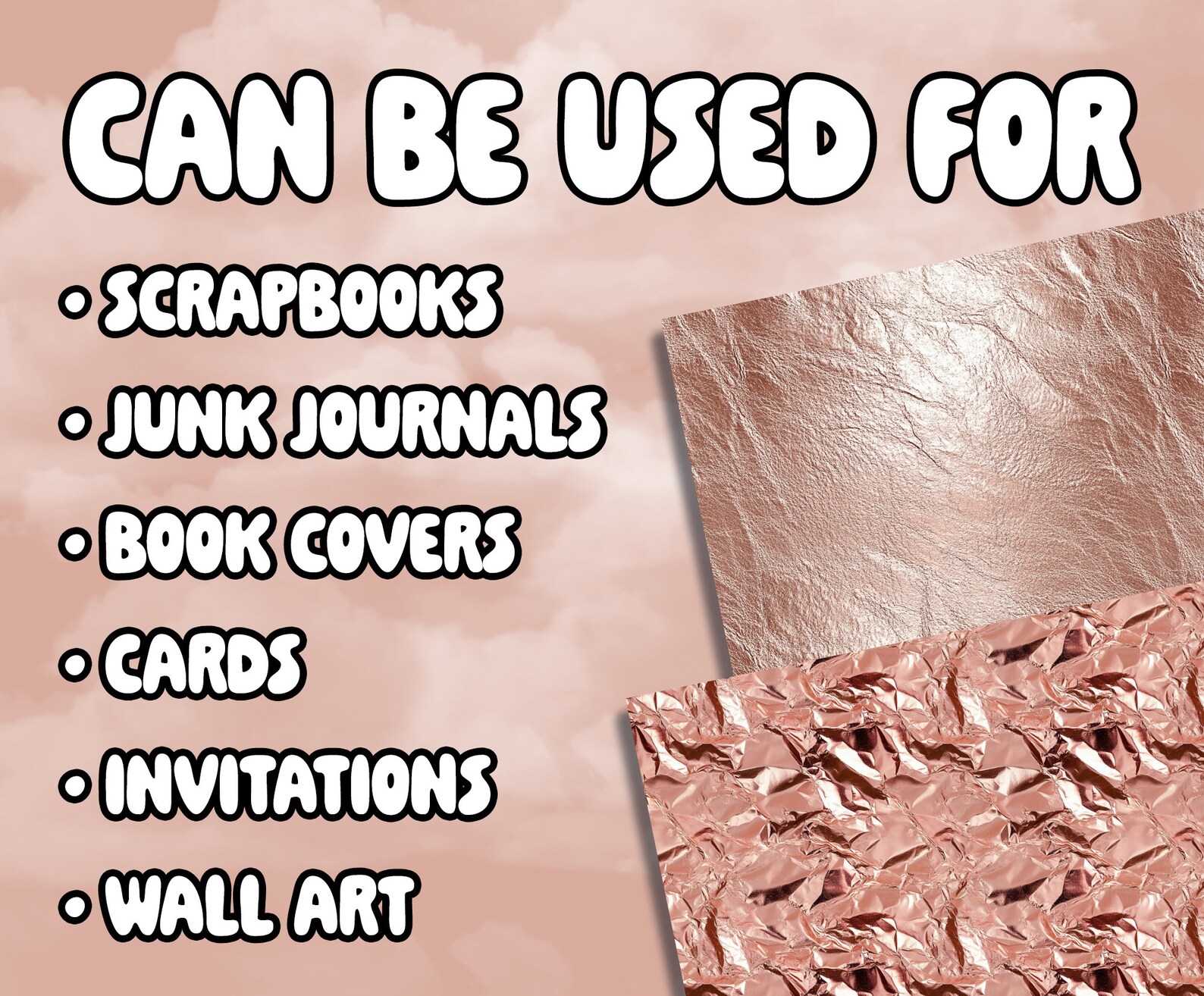 Rose Gold Digital Paper: Metallic Blush Pink Seamless Patterns (PNG ...