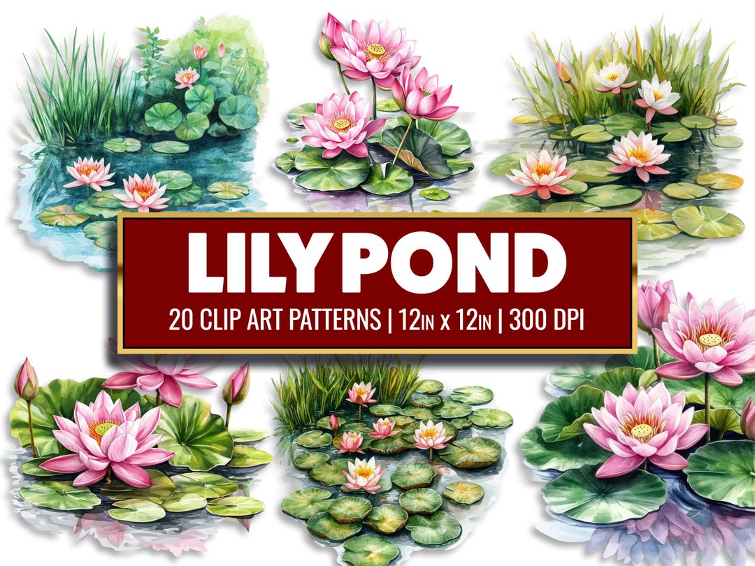 Lily Pond Clip Art Watercolor Lily Pad Digital Paper Pond Printable PNG ...