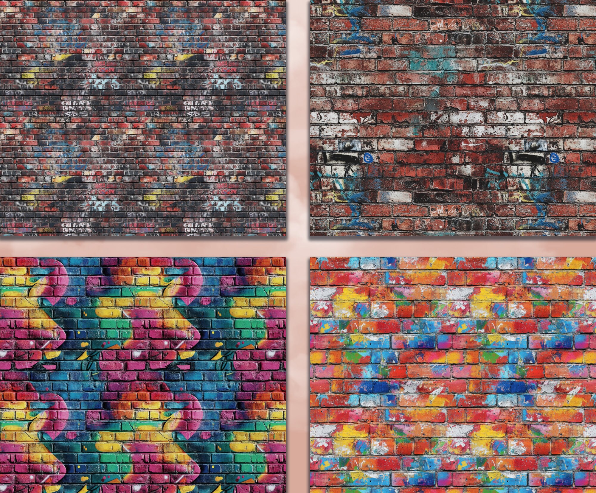 Graffiti Wall Colorful Background Digital Paper Rainbow Wall Decal ...