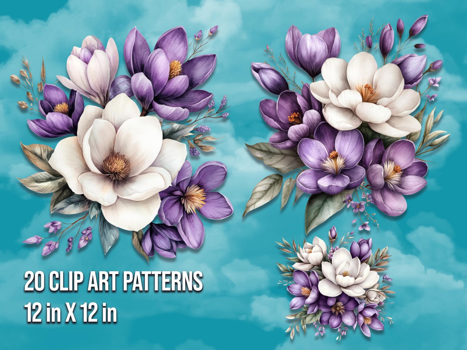 Lavender Bouquet Watercolor Clipart: Floral Digital Paper (PNG) - Etsy