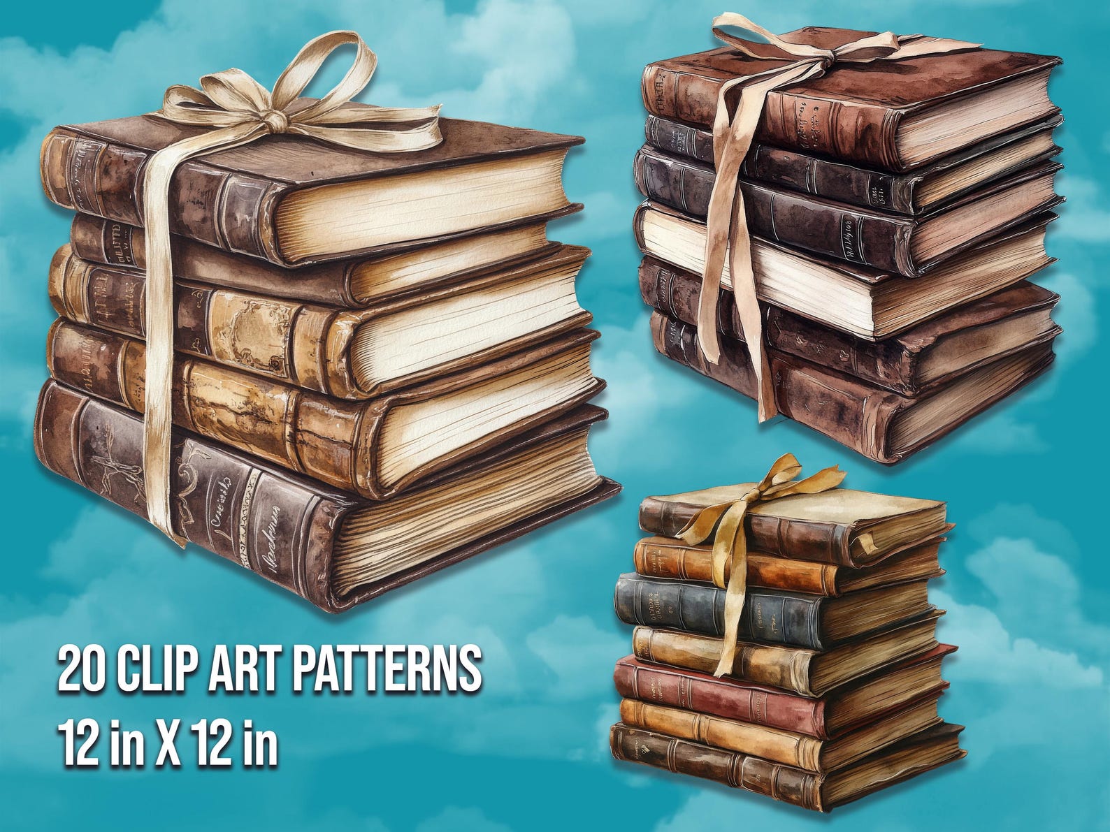 Vintage Book Stack Clip Art Watercolor Book Printable Paper Craft ...