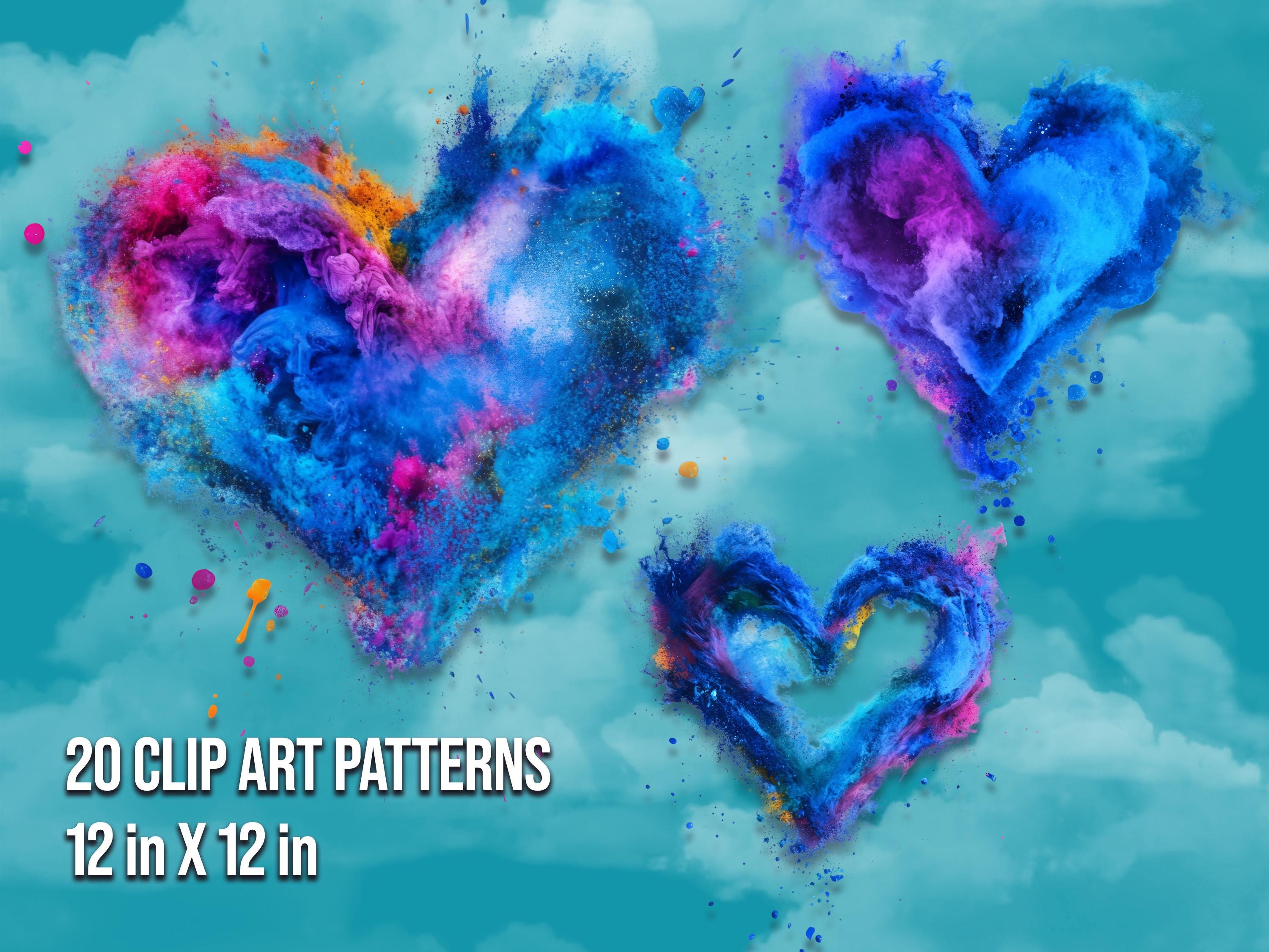 Colorful Heart Clip Art Painted Heart Digital Paper Vibrant Powder ...
