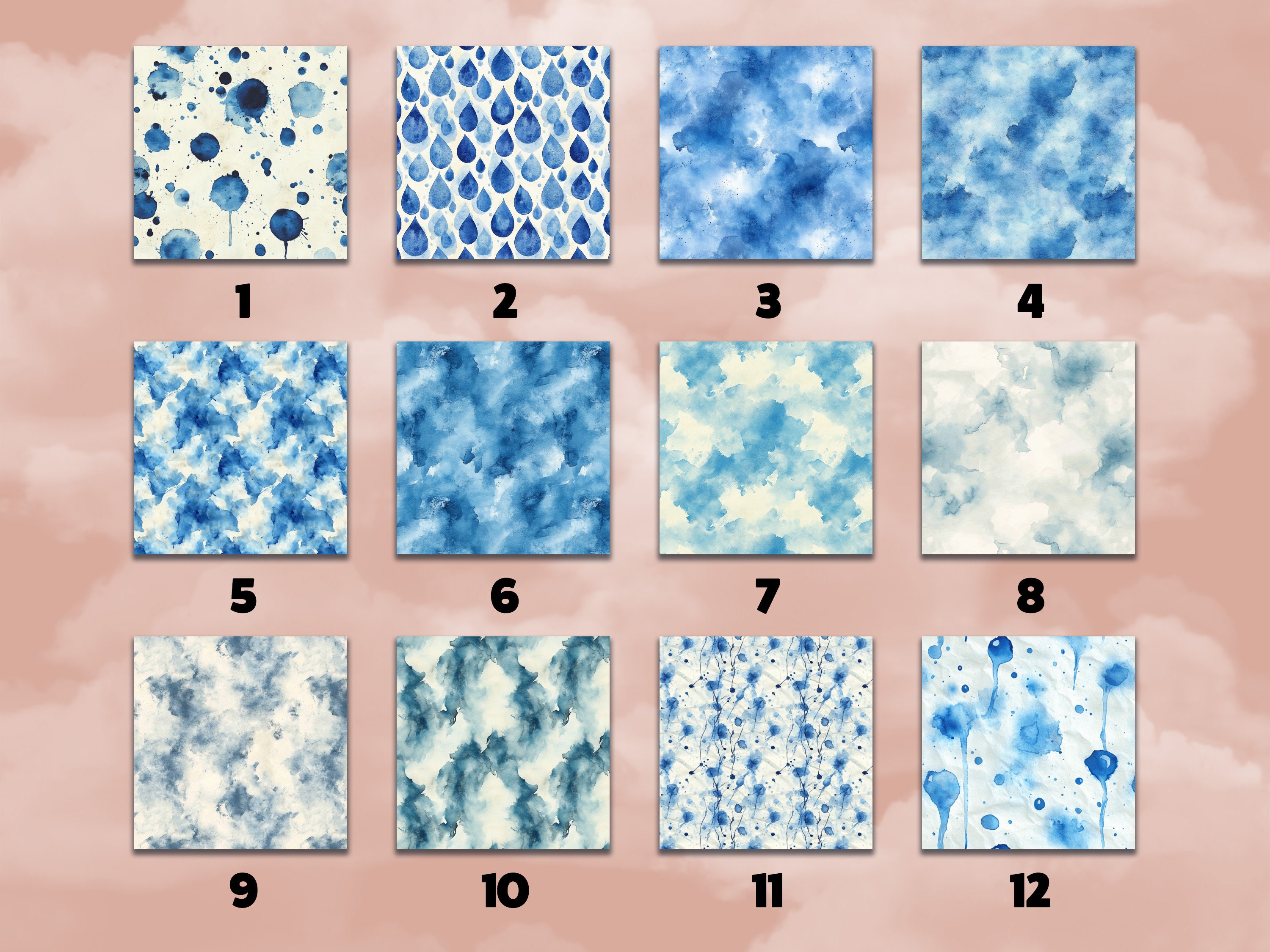 Blue Watercolor Digital Paper: Seamless Texture Backgrounds (PNG) - Etsy