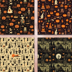 Retro Halloween Digital Paper Retro October Pattern Cute Halloween ...
