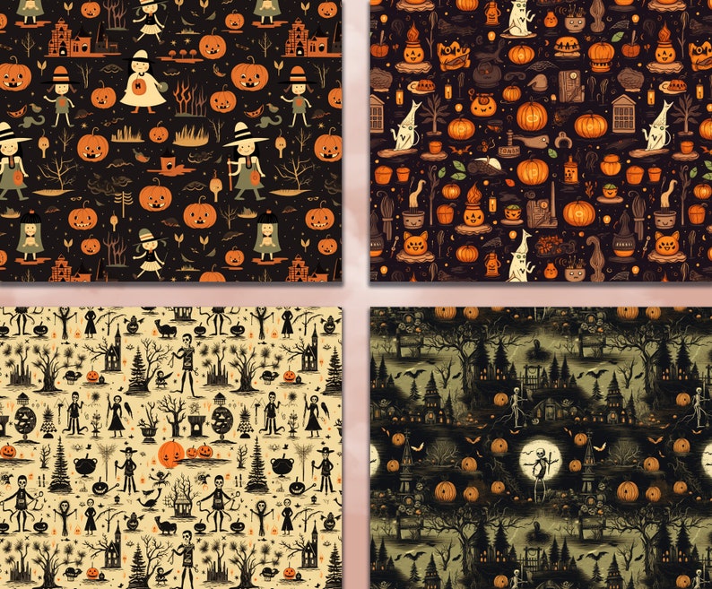 Retro Halloween Digital Paper Retro October Pattern Cute Halloween ...