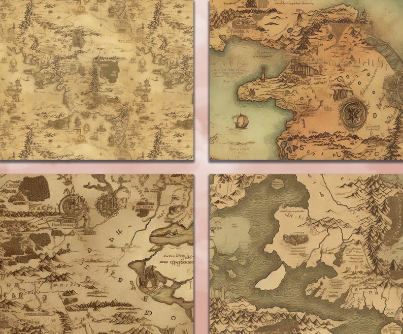 Fantasy Maps Digital Paper, Vintage Maps, World Map Scrapbook Paper ...
