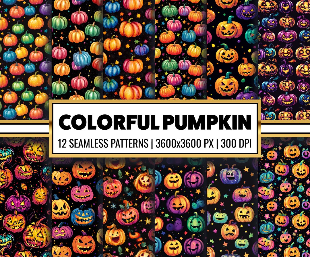 Watercolor Autumn Pumpkins Digital Paper Rainbow Pumpkin Seamless ...