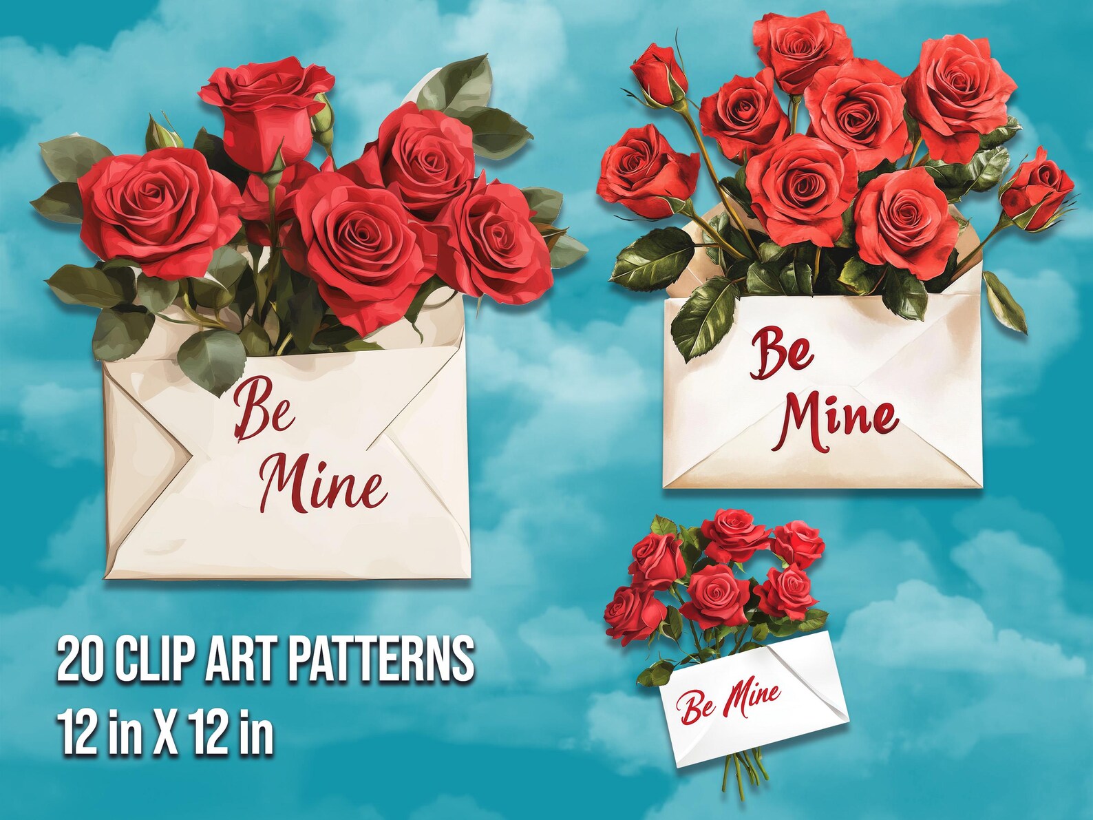 Valentine's Day Envelope Clipart Love Letter Digital Paper Rose Letter ...