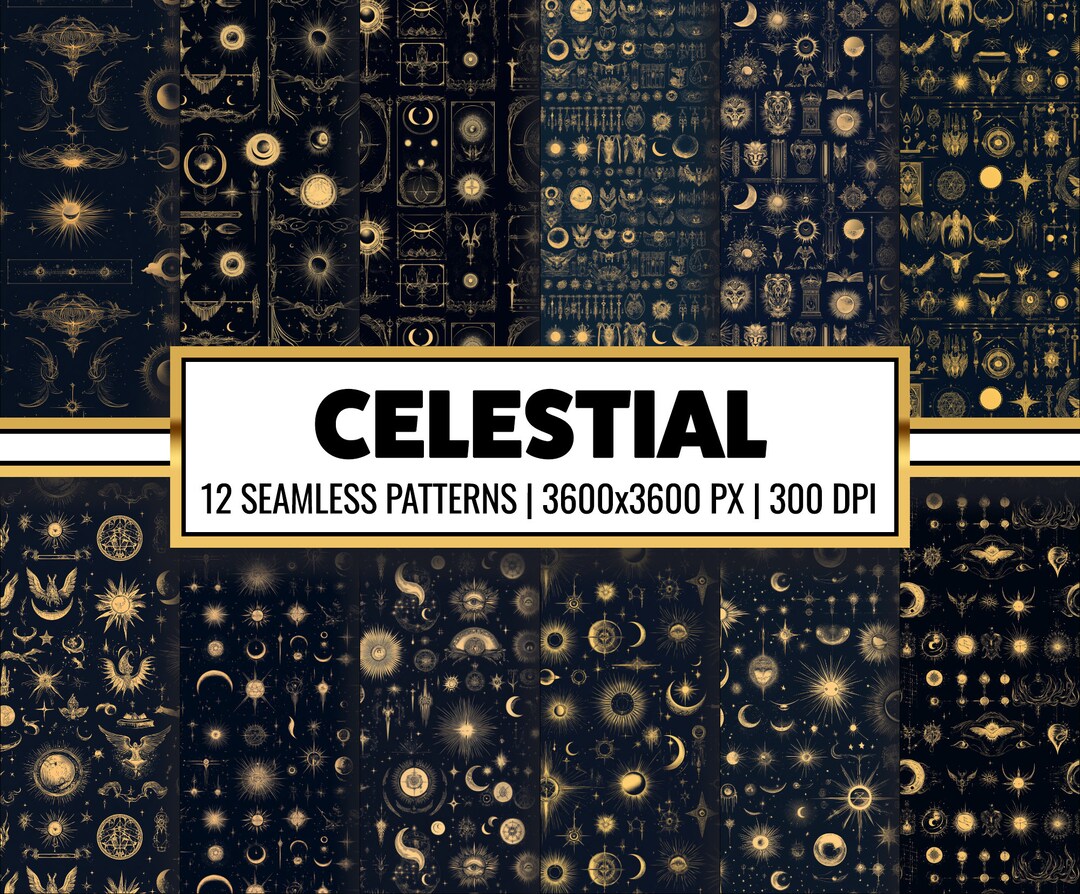 Celestial Digital Paper: Tarot, Gold Accent, Scrapbooking (PNG, 12x12 ...