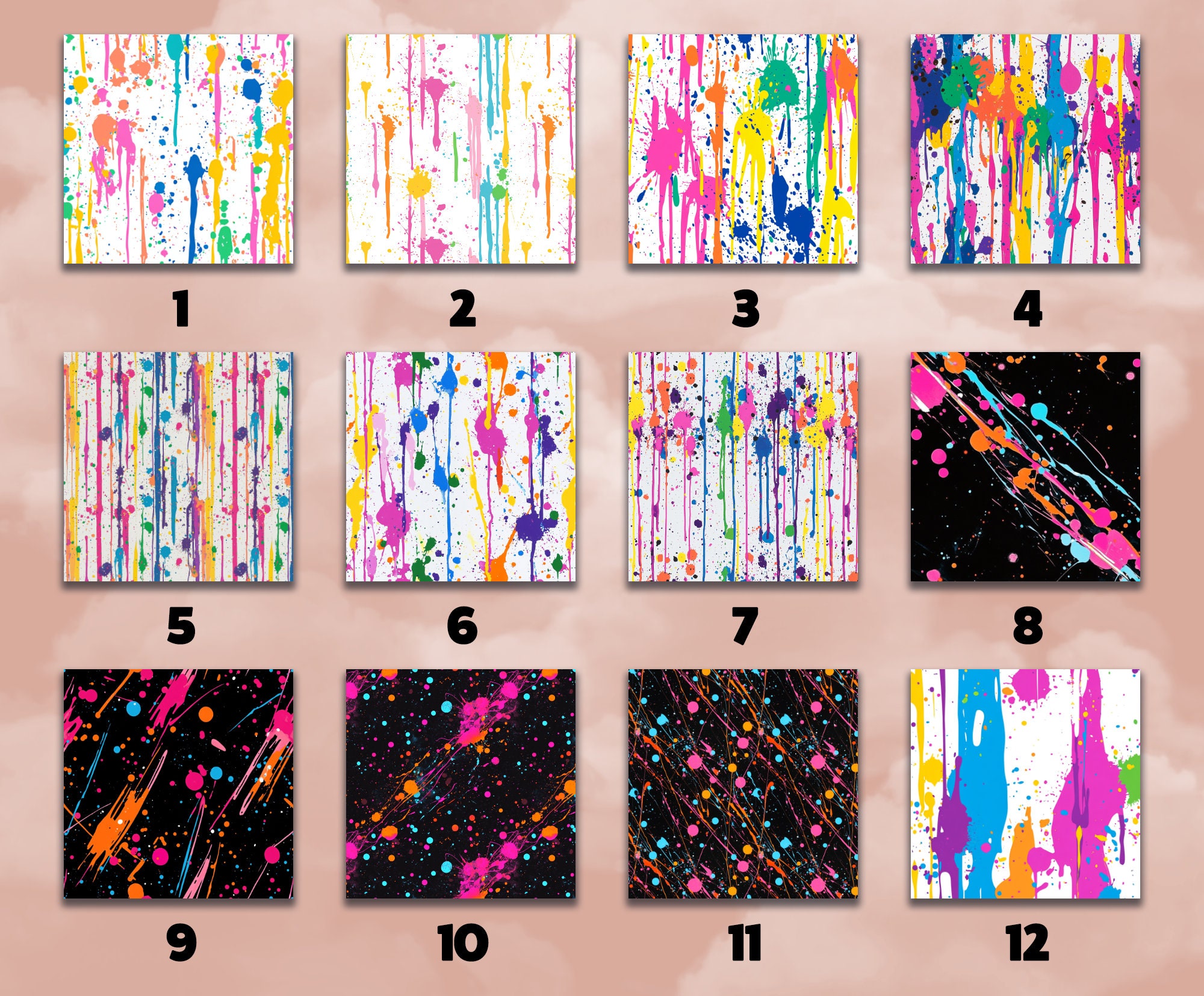 Neon Paint Splatter Digital Paper: Seamless Colorful Patterns (PNG) - Etsy