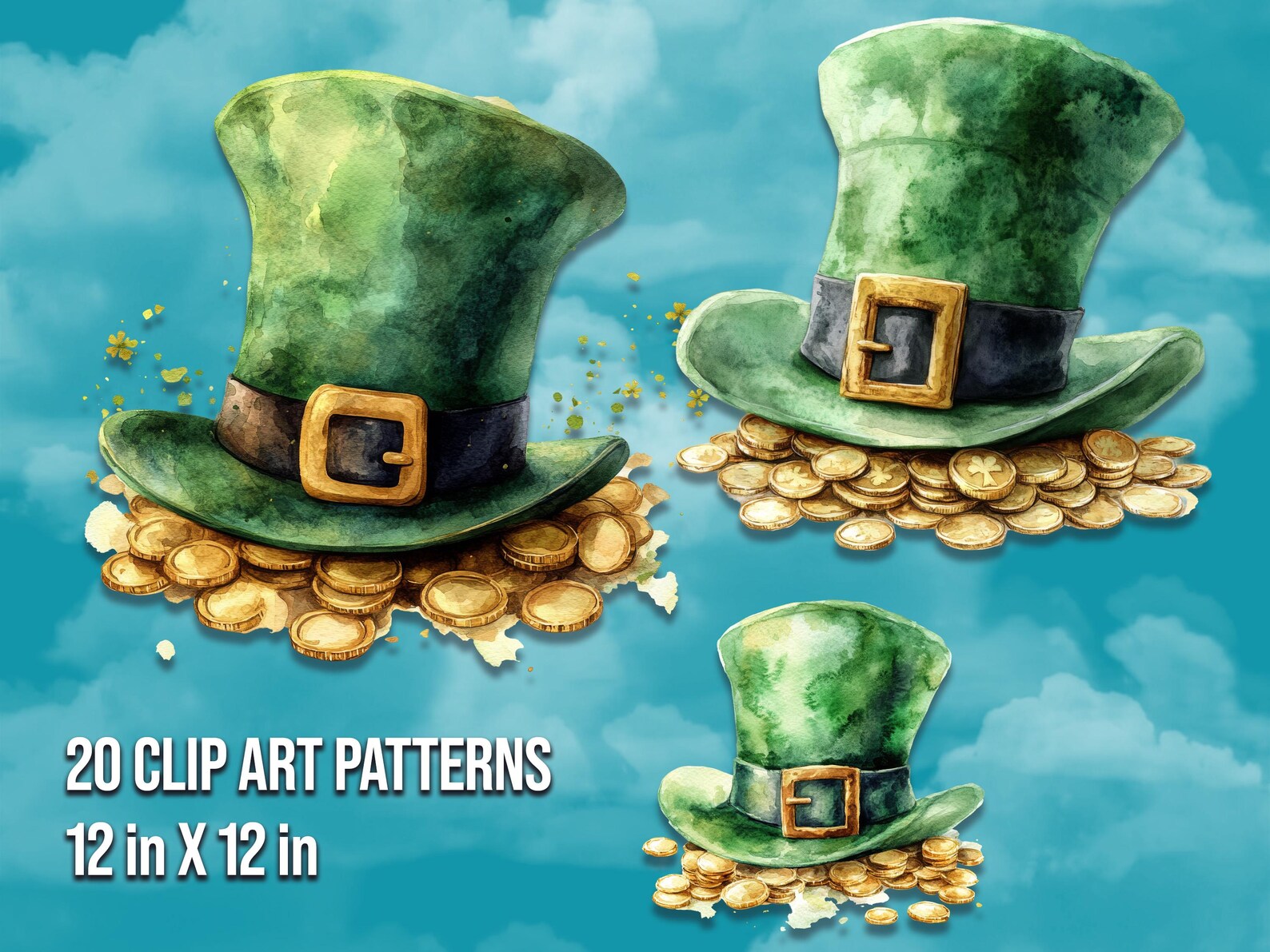Leprechaun Hat Clip Art: Watercolor St. Patrick's Day Digital Paper ...