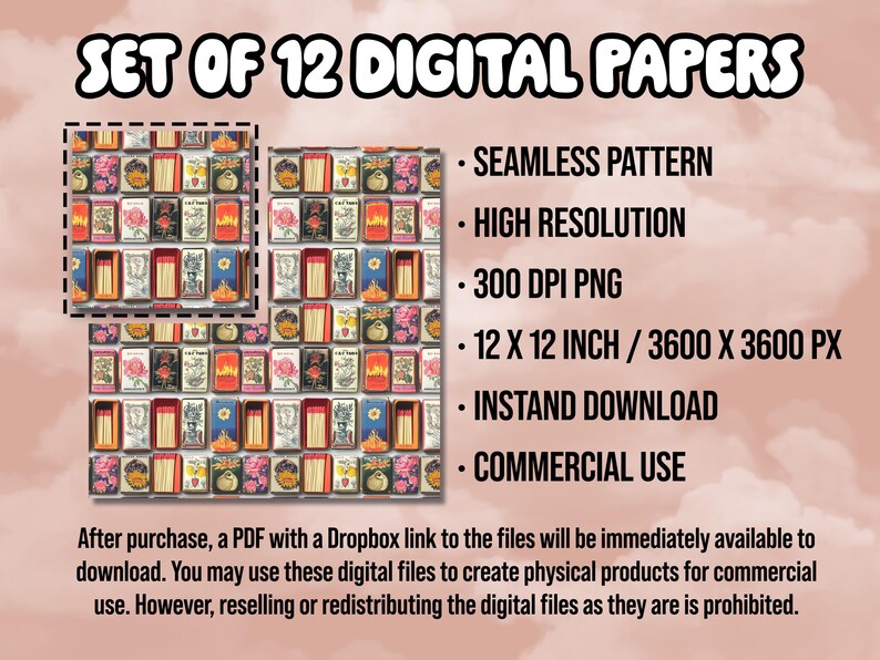 Vintage Matchbox Digital Paper: Seamless Scrapbook Patterns (digital ...