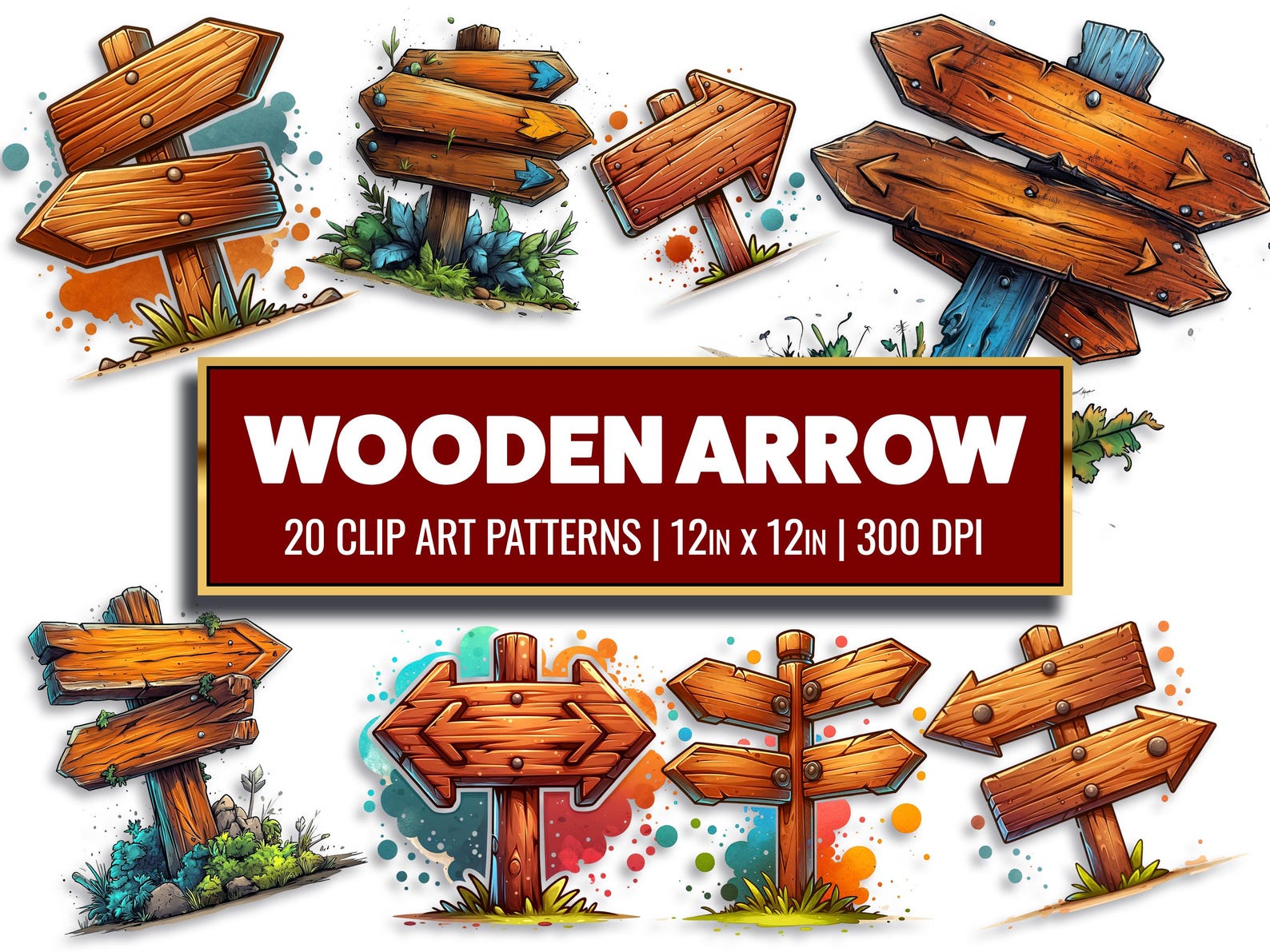 Wooden Arrow Clip Art: Digital Paper Pack (PNG) - Etsy