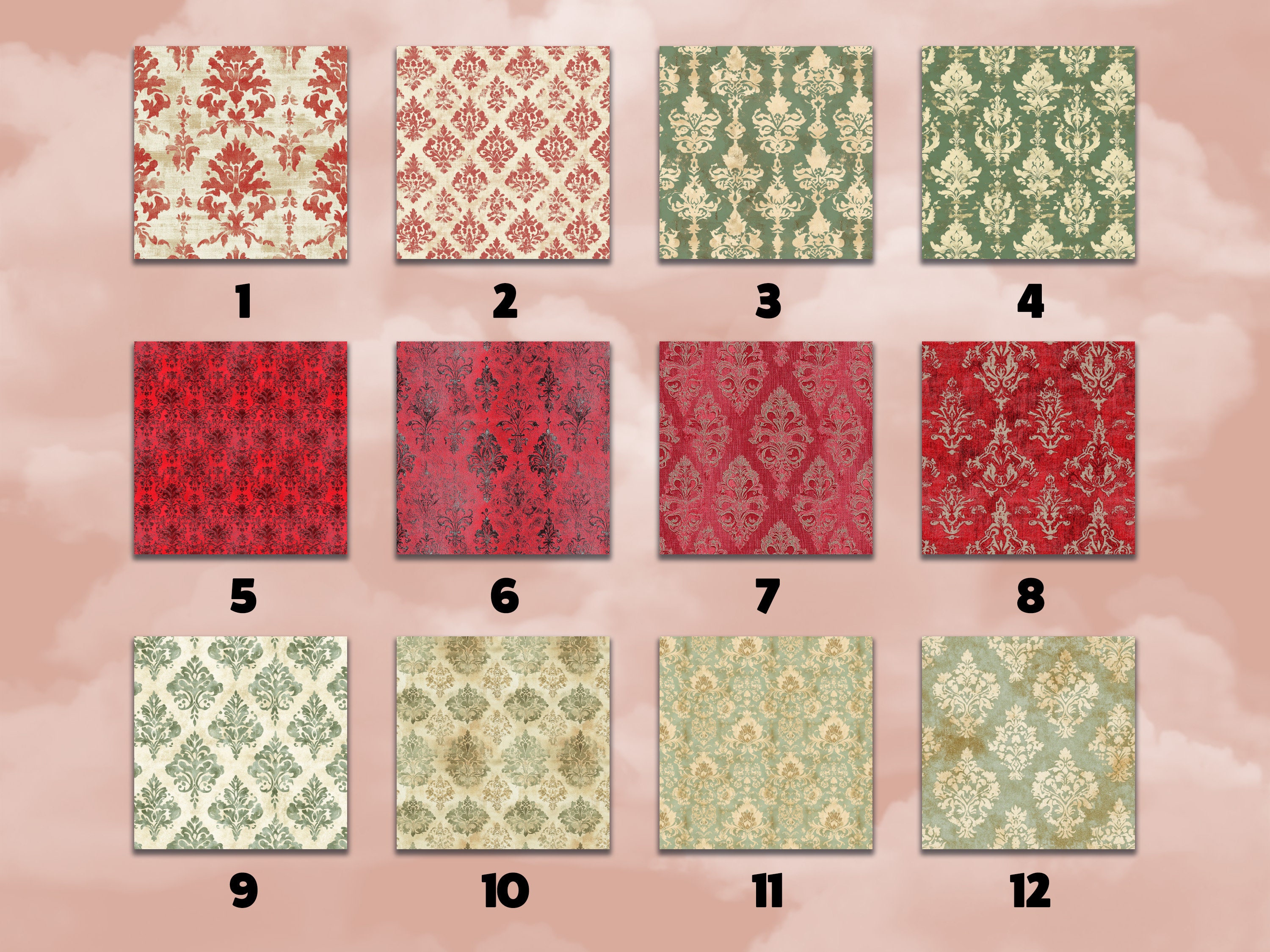 Christmas Damask Digital Paper: Red & Green Seamless Patterns (PNG) - Etsy