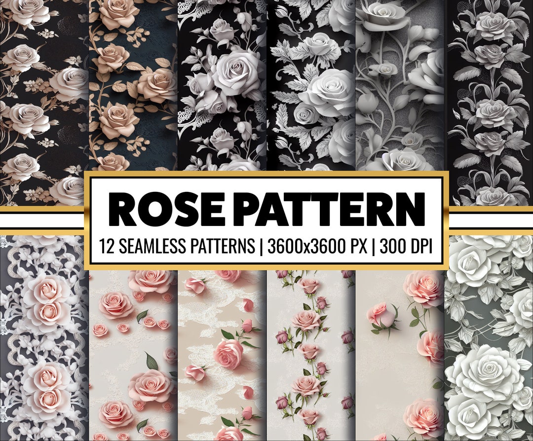 Floral Pink Digital Paper Pack Rose Seamless Pattern White Flower ...