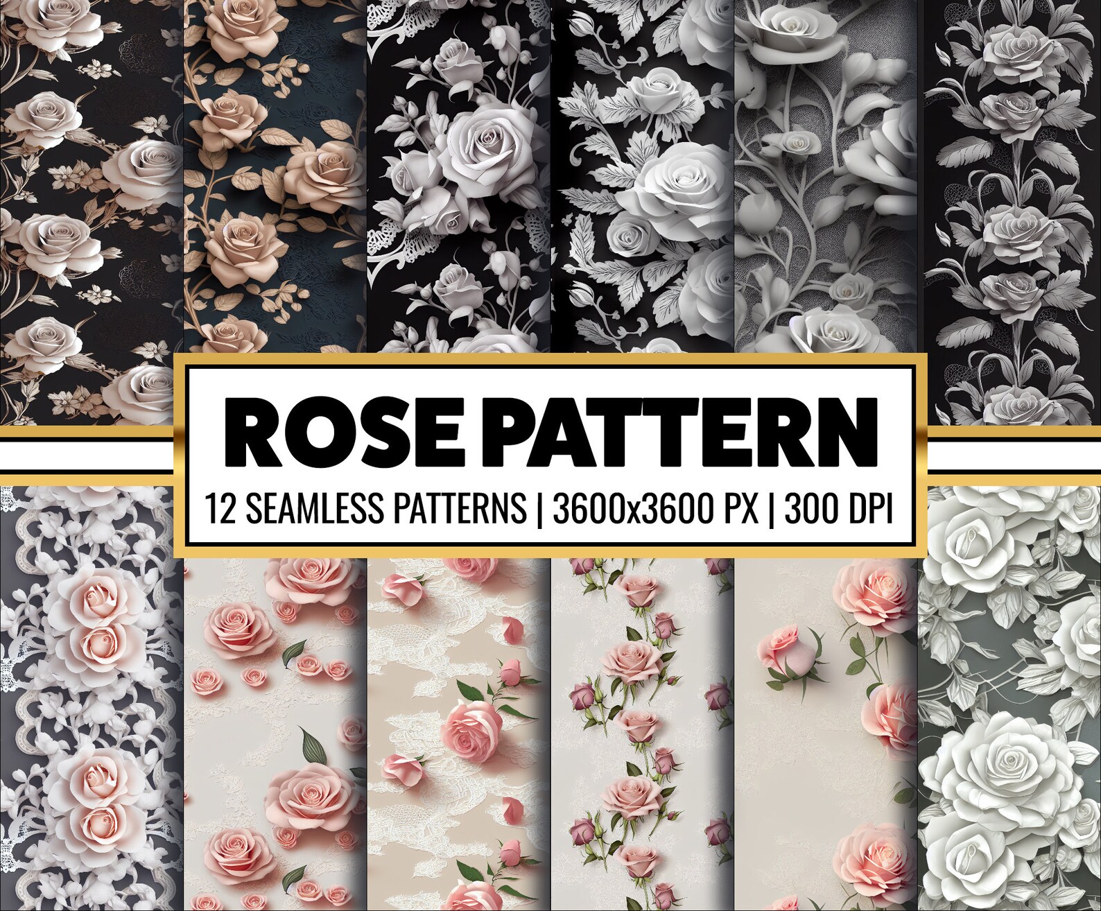 Floral Pink Digital Paper Pack Rose Seamless Pattern White Flower ...