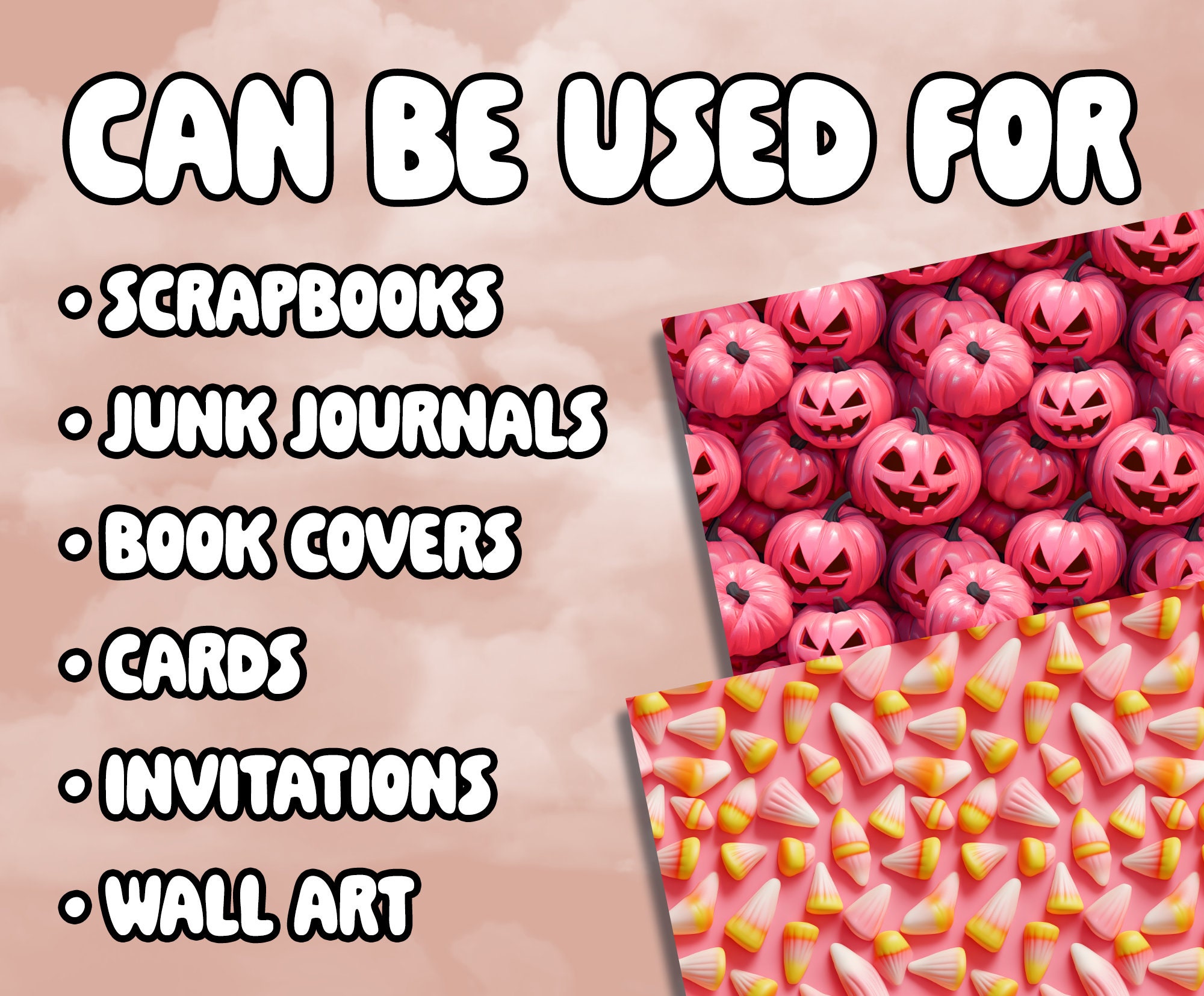 Printable Pink Halloween Digital Paper Cute Halloween Seamless Pattern ...